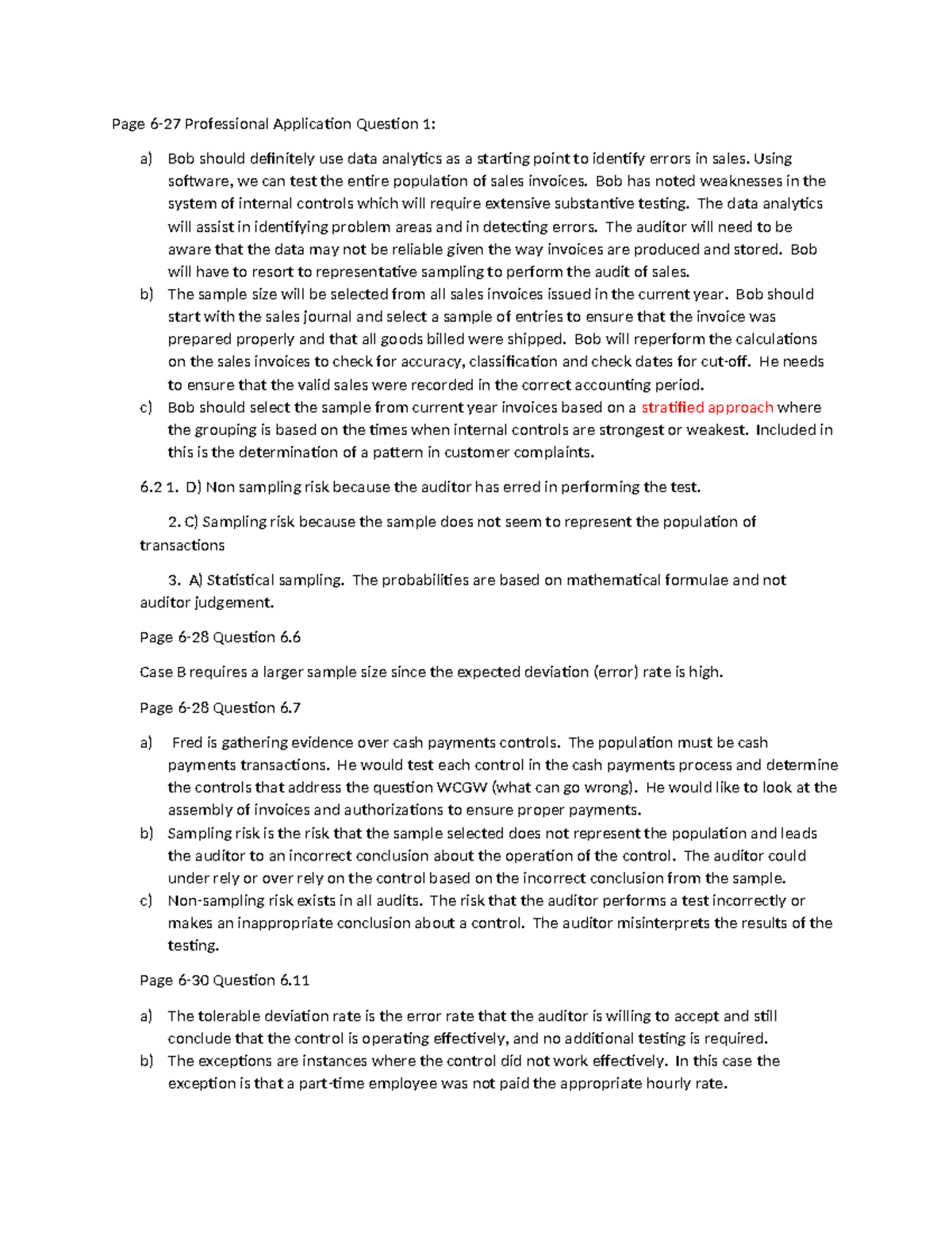 Chapter 6 and 7 answers - helpful note - Page 6-27 Professional Application Question 1: a) Bob ...