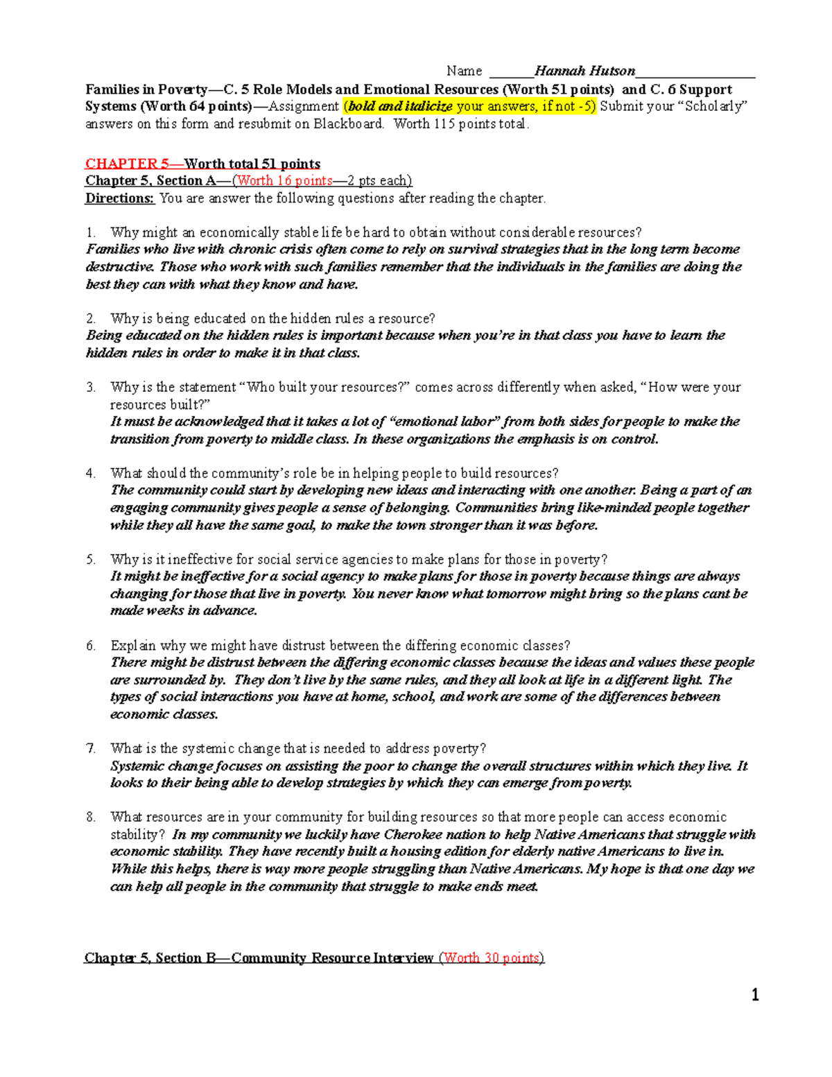 SP22-Ch 5 and 6 Assign-Fam in Poverty - Name ______ Hannah Hutson ________________ Families in ...