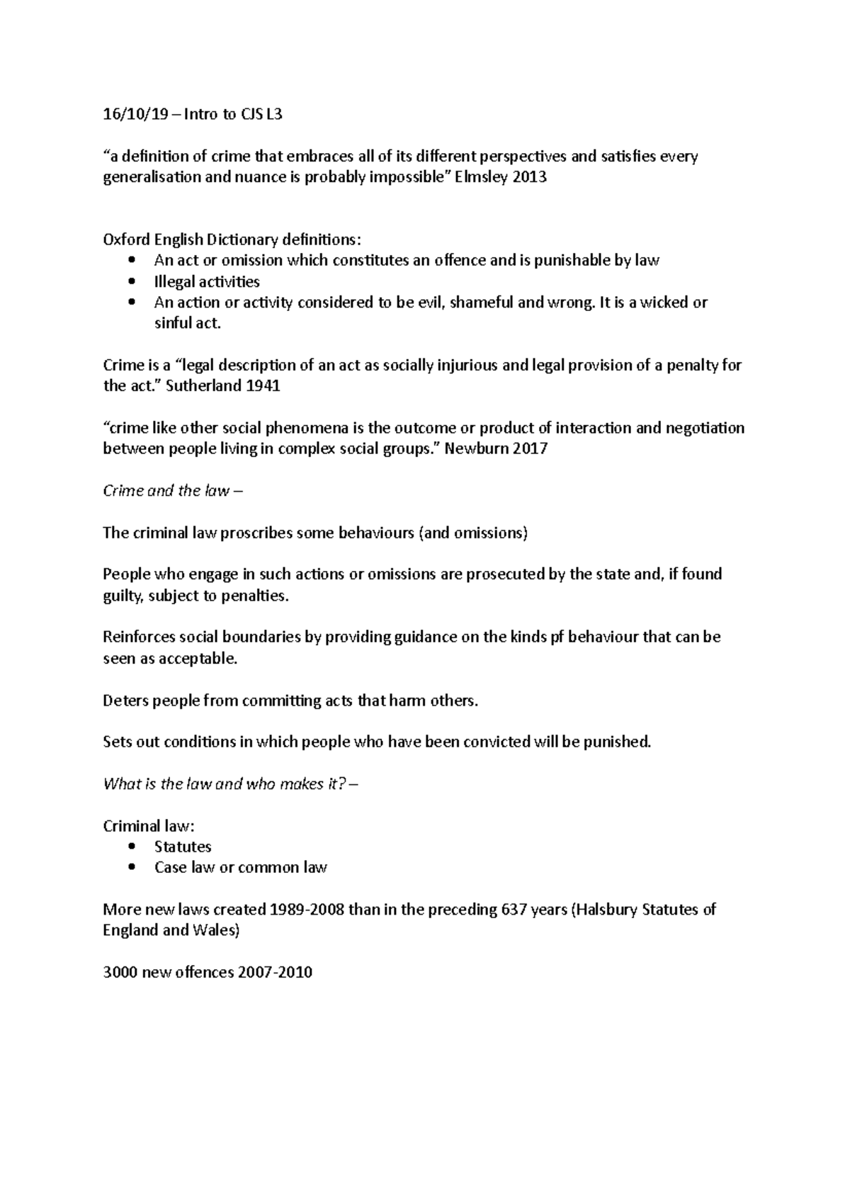 Intro To Cjs Lecture 3 161019 Intro To Cjs L A Definition Of Crime That Embraces All Of