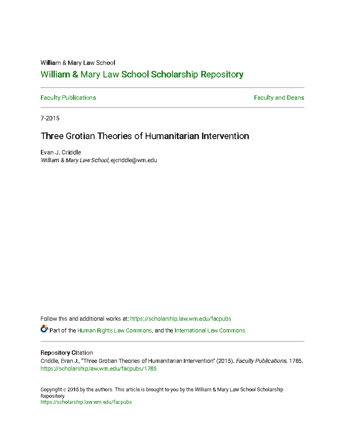 Three Grotian Theories of Humanitarian Intervention - Criddle William ...