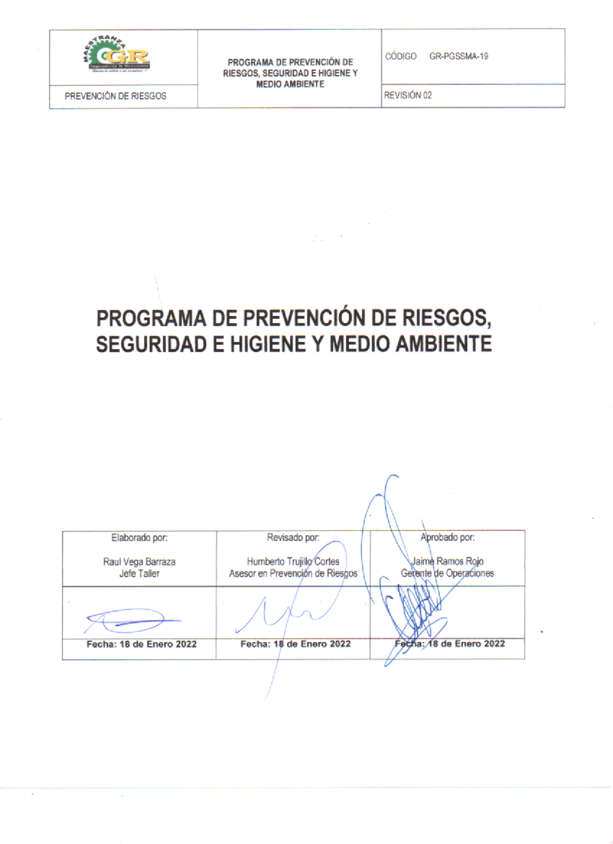 Programa DE Prevencion DE Riesgos - PROGRAMA DE PREVENCIÓN DE RIESGOS, SEGURIDAD E HIGIENE Y ...