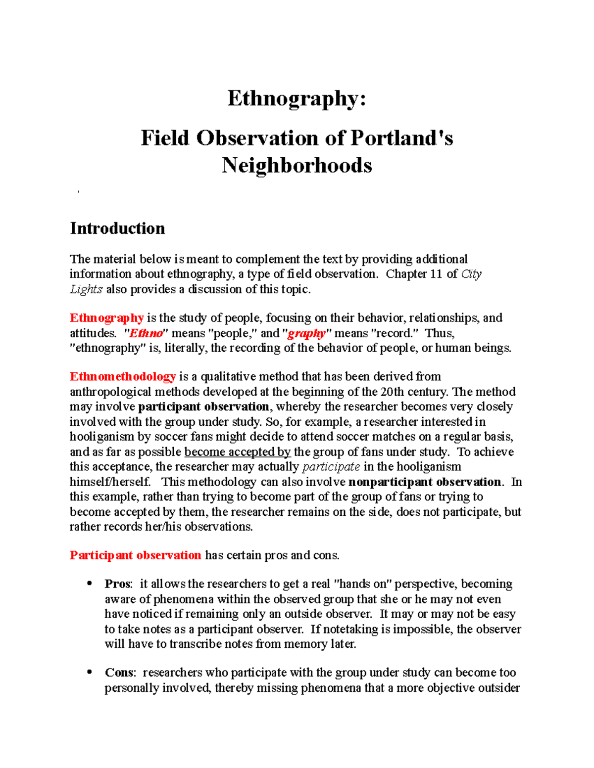 Ethnography - Ethnography: Field Observation of Portland's ...