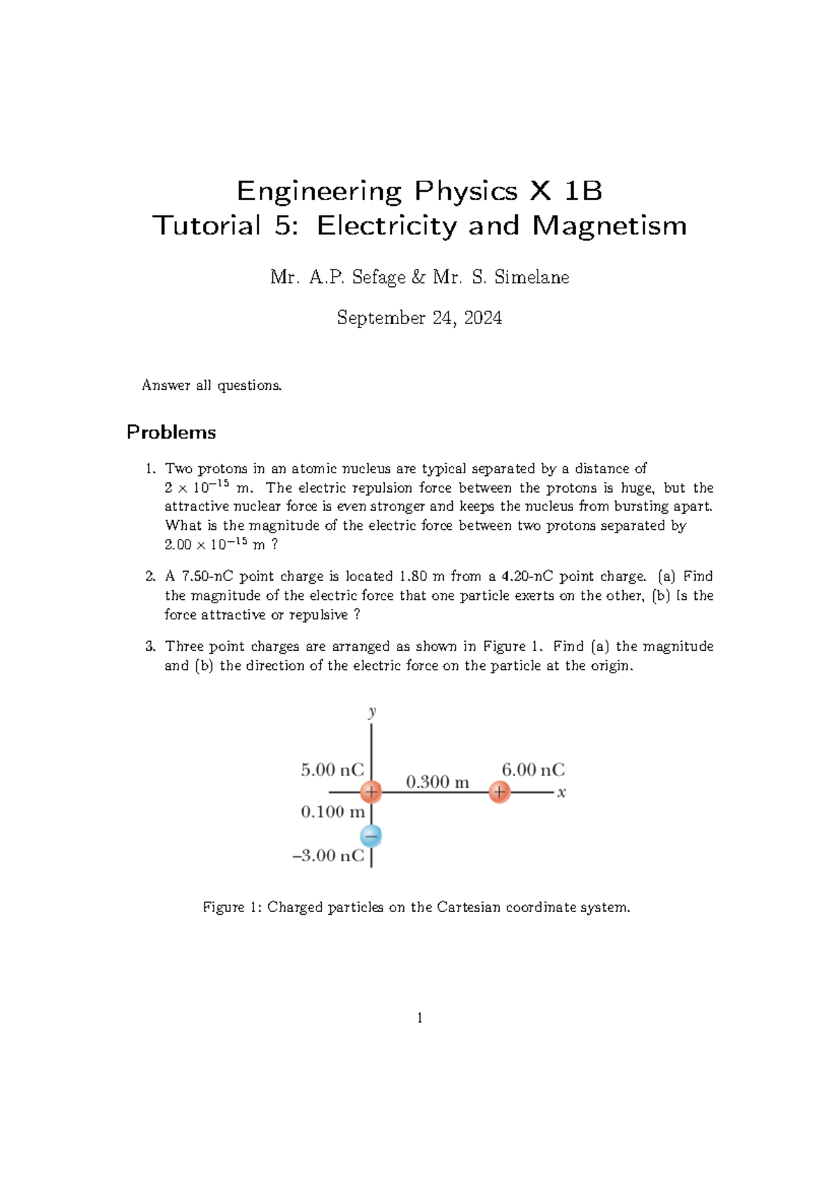 Tutorial 5 Electricity and Magnetism Electric Fields and Electric ...