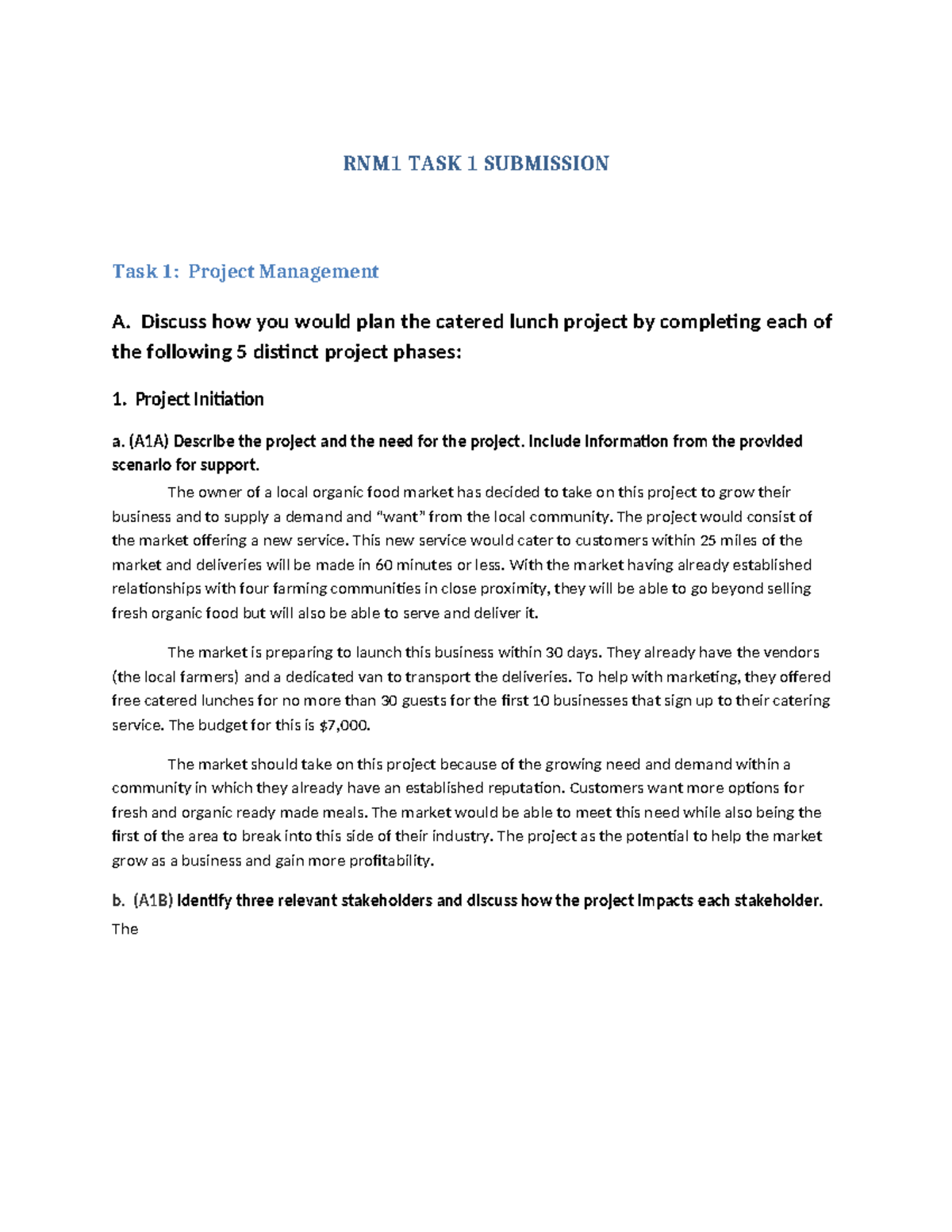 D079 Task 1 Submission - RNM1 TASK 1 SUBMISSION Task 1: Project ...