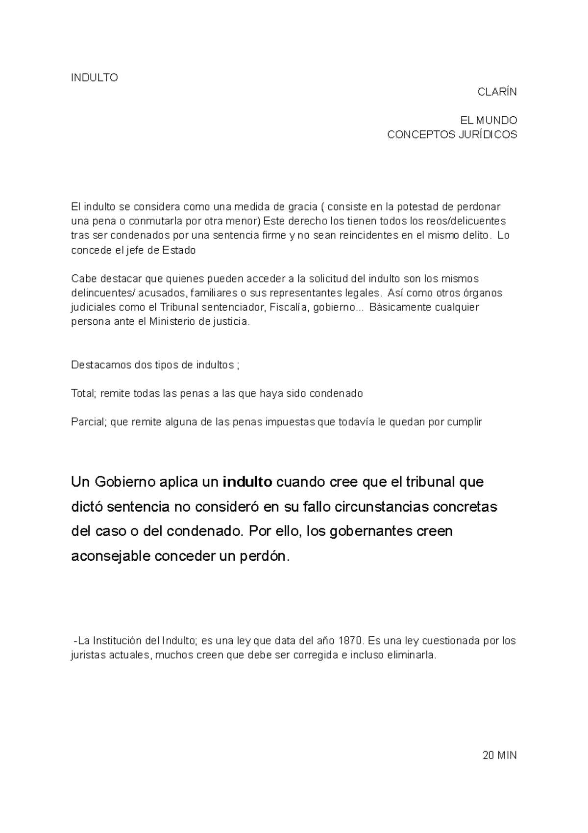 Indulto - INDULTO CLARÍN EL MUNDO CONCEPTOS JURÍDICOS El indulto se ...