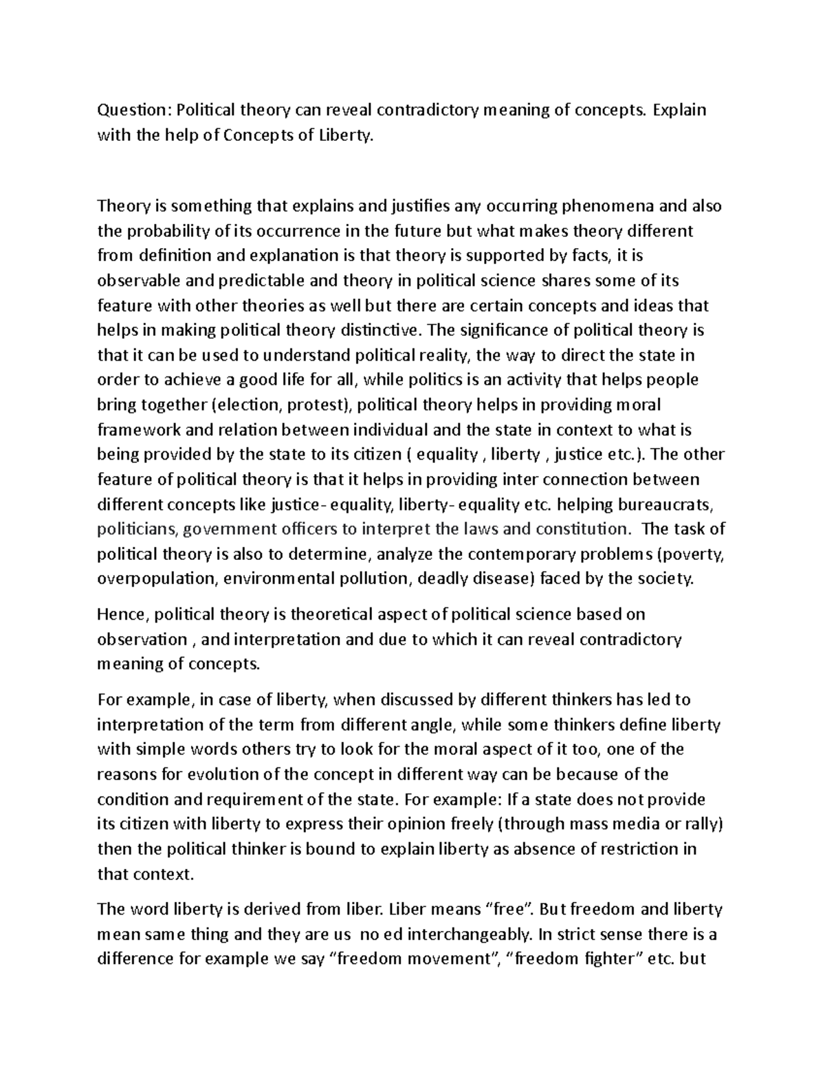 Political Theory - Explain with the help of Concepts of Liberty. Theory ...