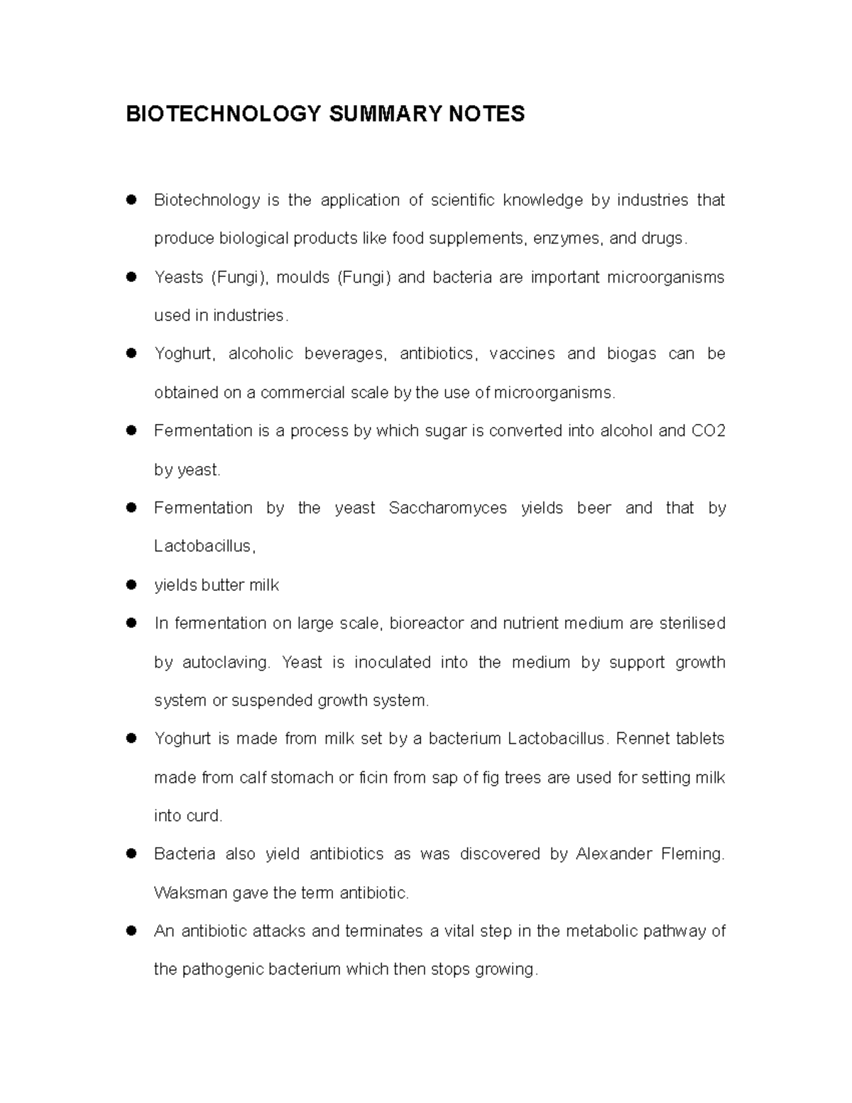 Biotechnology Summary Notes - BIOTECHNOLOGY SUMMARY NOTES Biotechnology ...