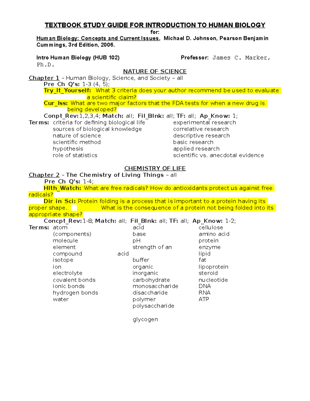 Std gd cur - Biology - TEXTBOOK STUDY GUIDE FOR INTRODUCTION TO HUMAN ...
