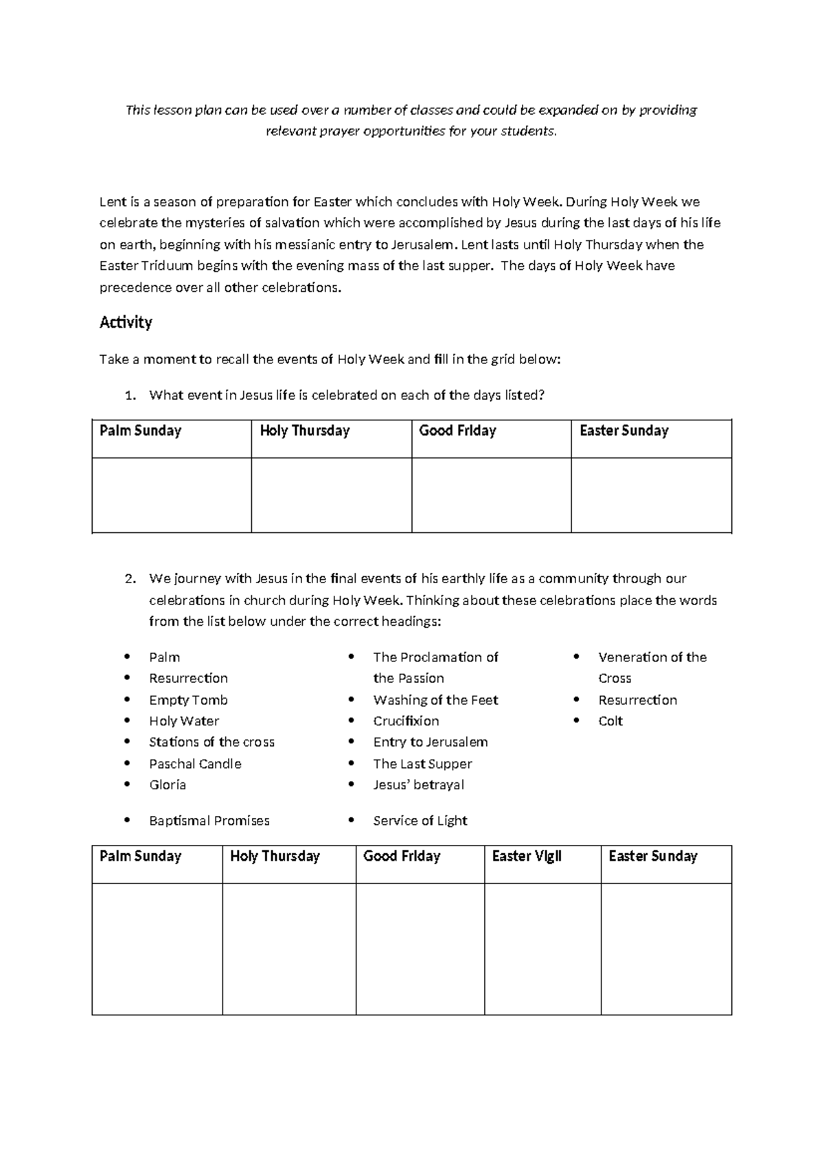 Holy-Week-Lesson - This lesson plan can be used over a number of ...