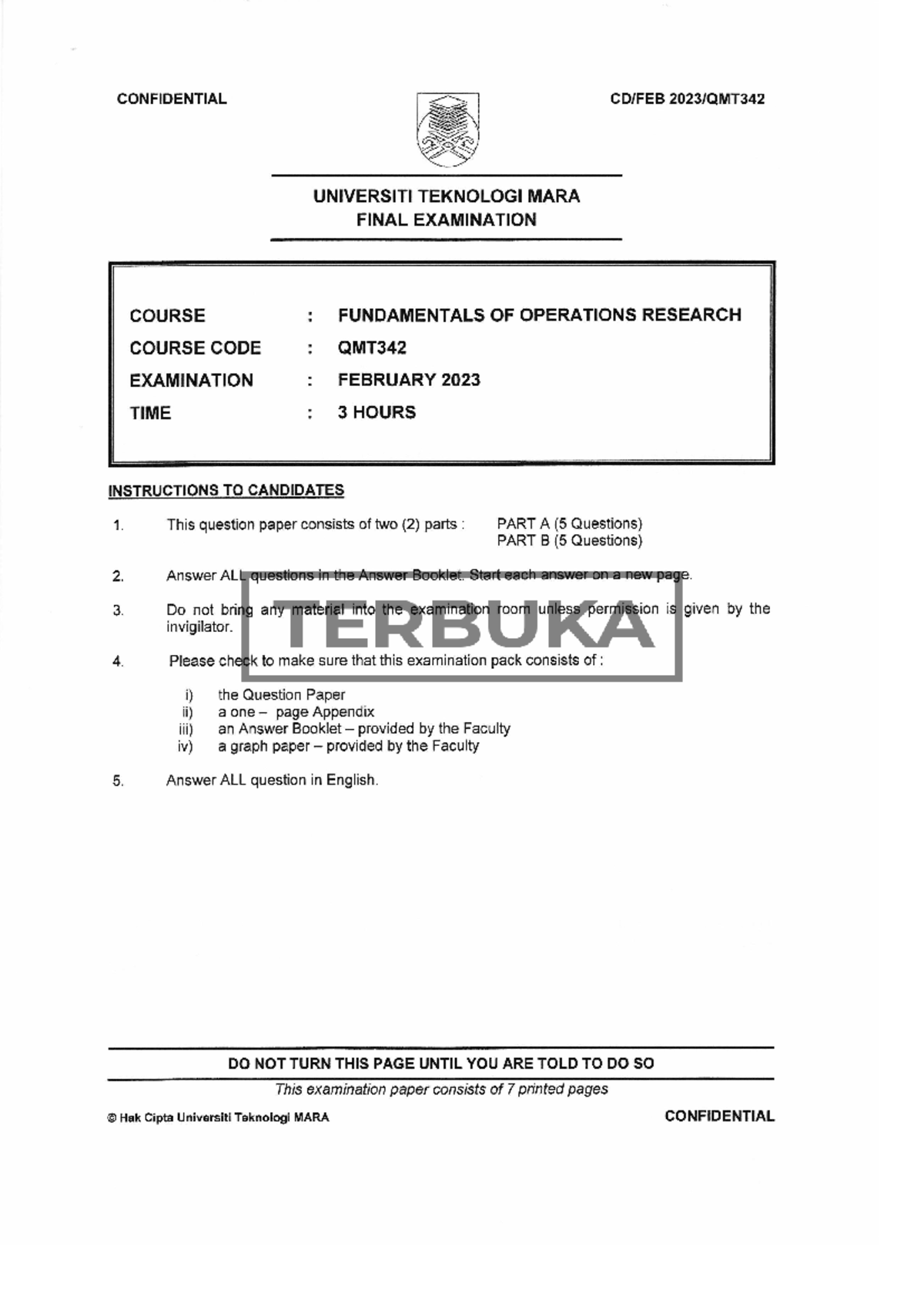 (3)QMT342 - Qmt - CONFIDENTIAL UNIVERSITI TEKNOLOGI MARA FINAL EXAMINATION COURSE : FUNDAMENTALS ...