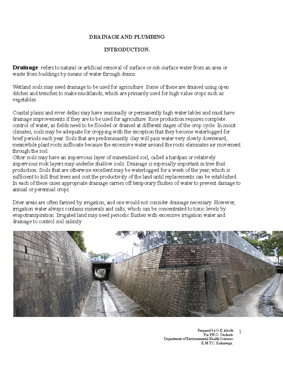 Drainage AND Plumbing-10 - DRAINAGE AND PLUMBING INTRODUCTION. Drainage ...