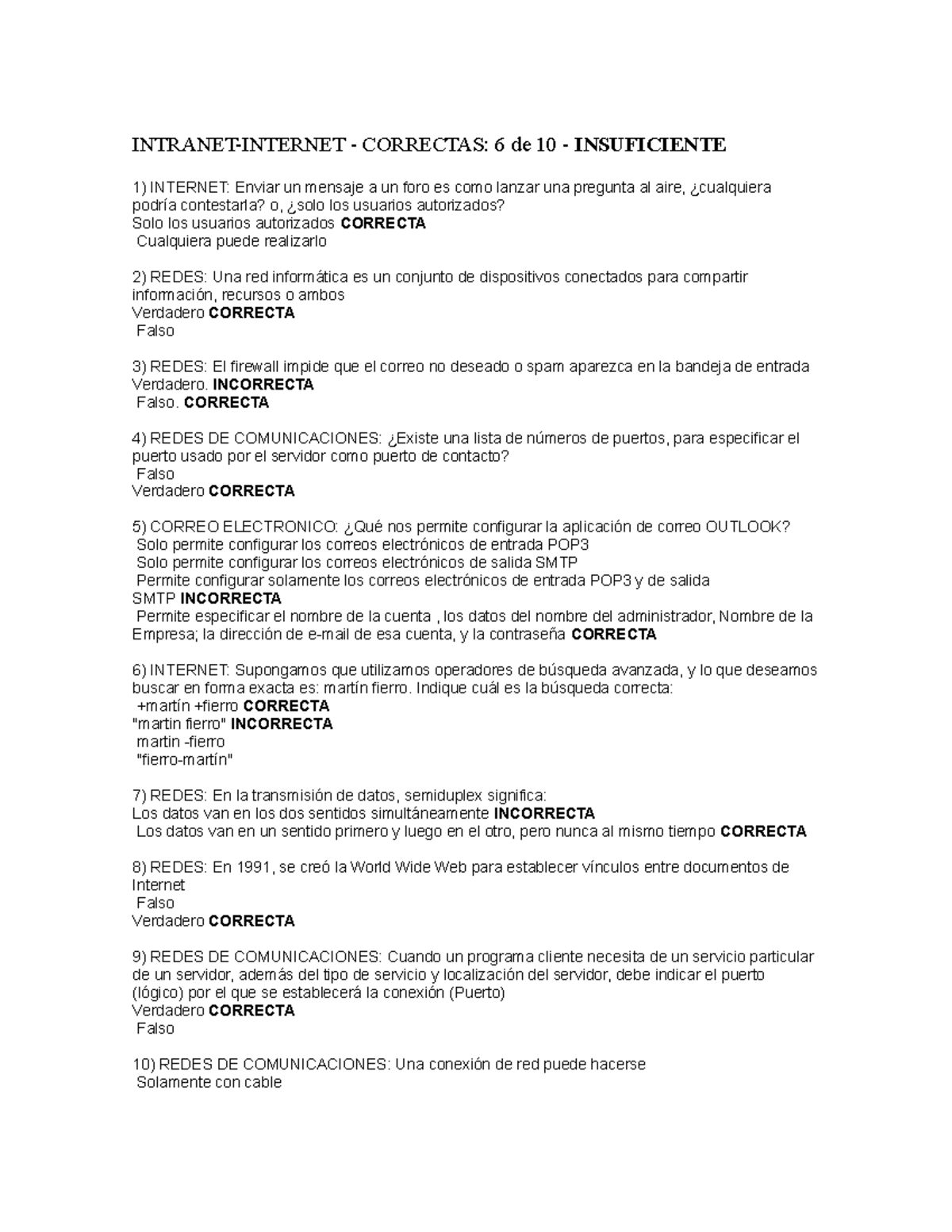 Examen teorico internet 2020 - INTRANET-INTERNET - CORRECTAS: 6 de 10 ...