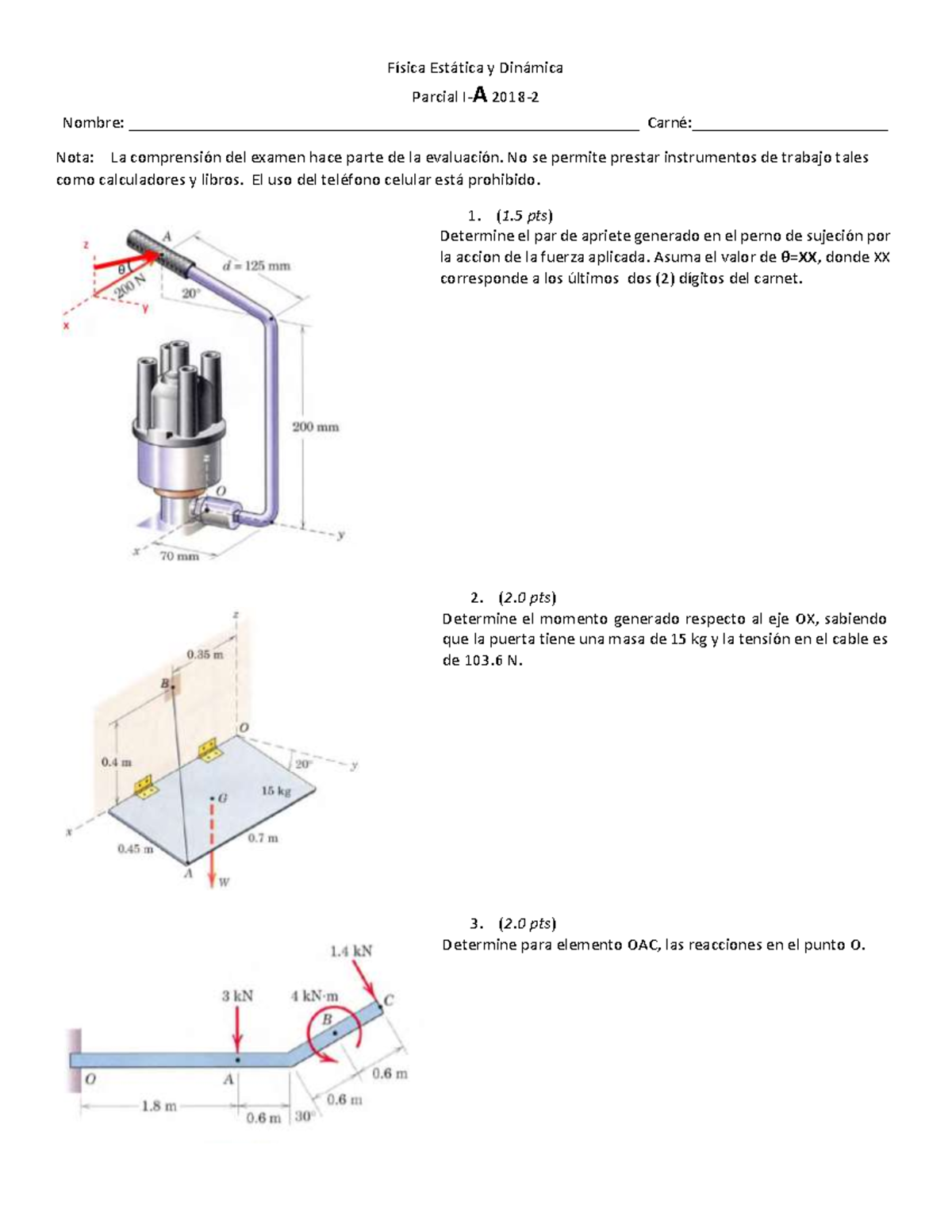 parcial estatica - Warning: TT: undefined function: 32 Física Estática y Dinámica Parcial I-A ...