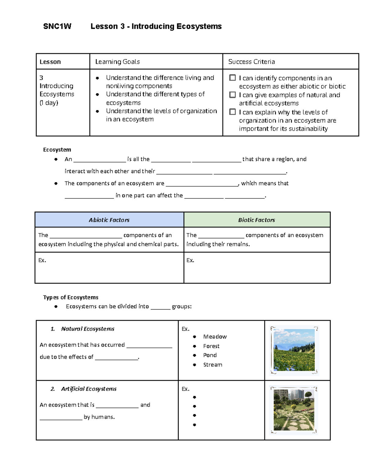 2.3.1 - NOTE Introducing Ecosystems - SNC1W Lesson 3 - Introducing ...
