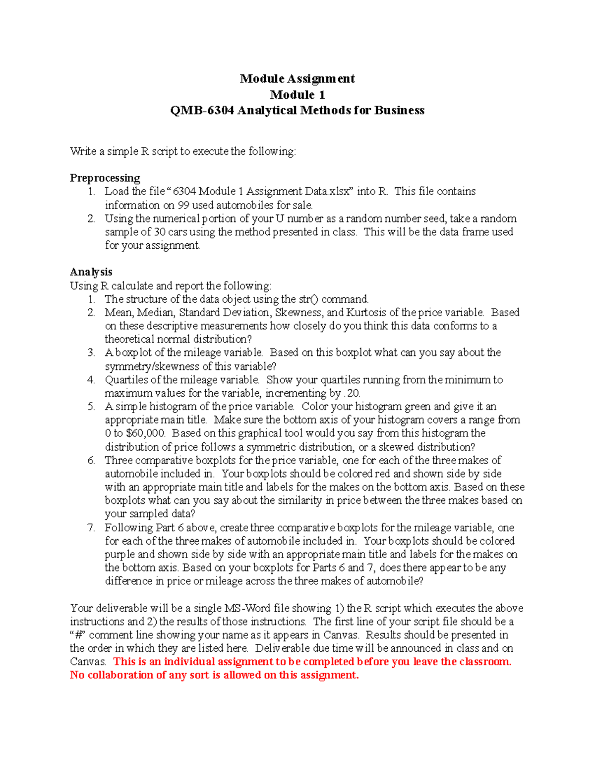 6304 Module 1 Assignment - Module Assignment Module 1 QMB-6304 ...