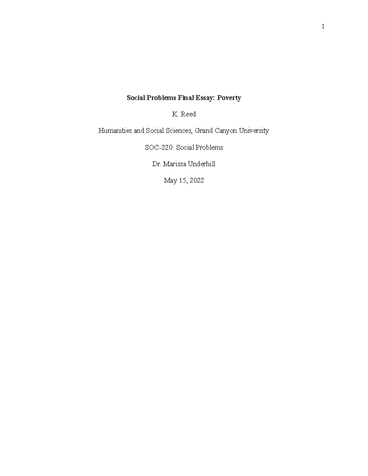 Social Problems Final Essay - Reed Humanities and Social Sciences ...