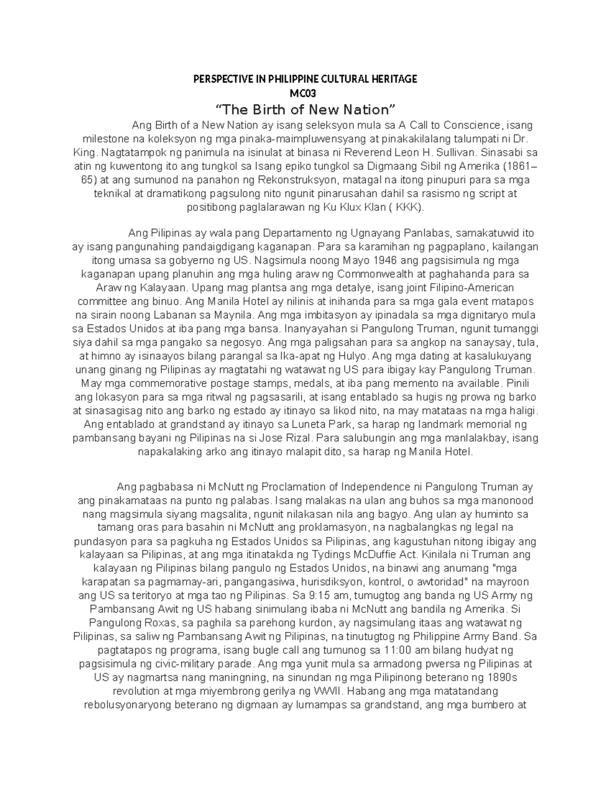Perspective IN Philippine Cultural Heritage - PERSPECTIVE IN PHILIPPINE ...