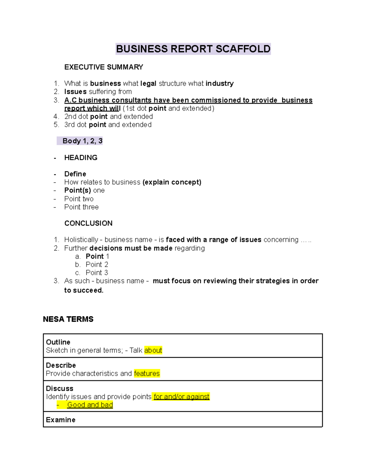 Business studies report scaffold - BUSINESS REPORT SCAFFOLD EXECUTIVE ...