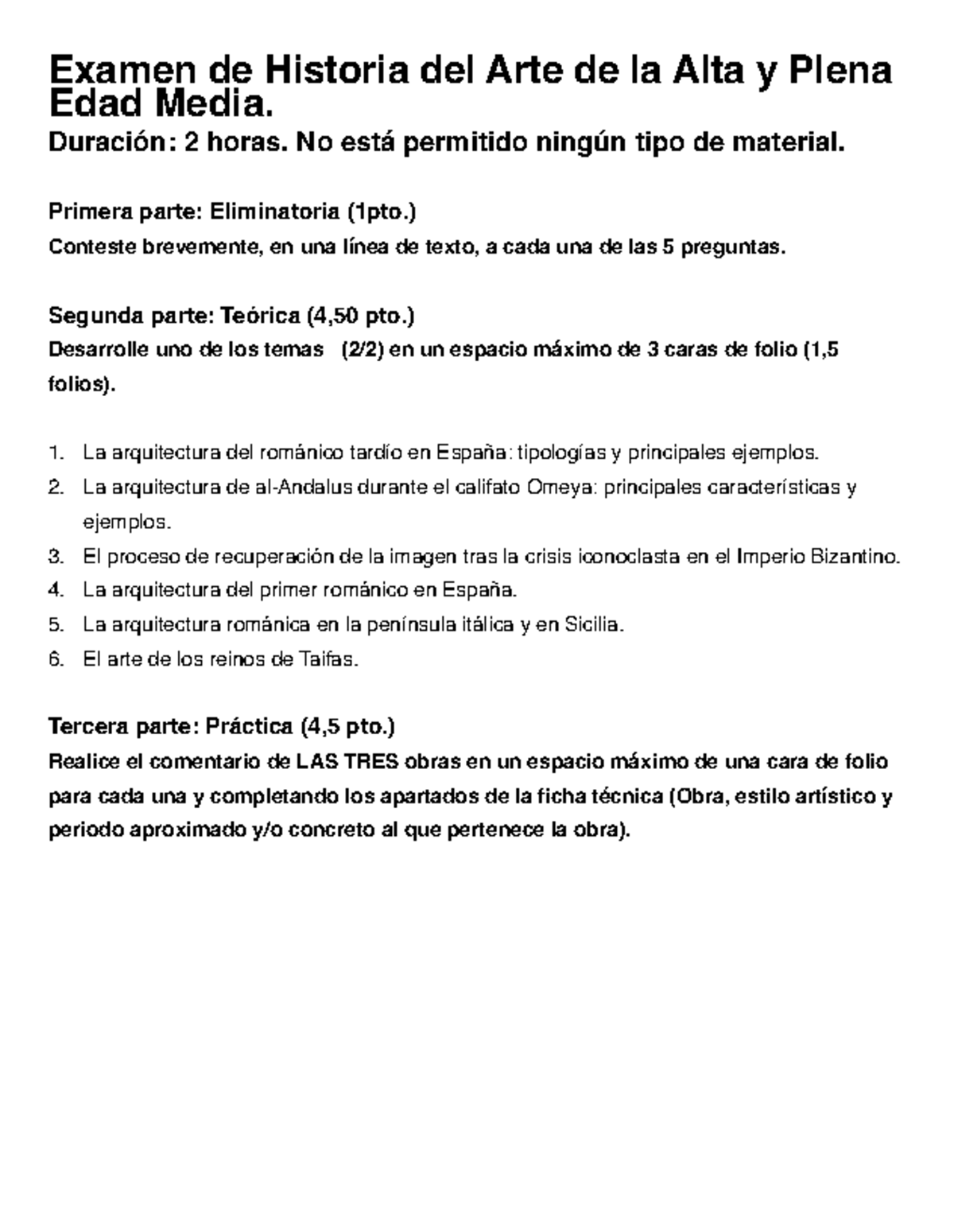 Modelo de examen con imágenes - Examen de Historia del Arte de la Alta ...