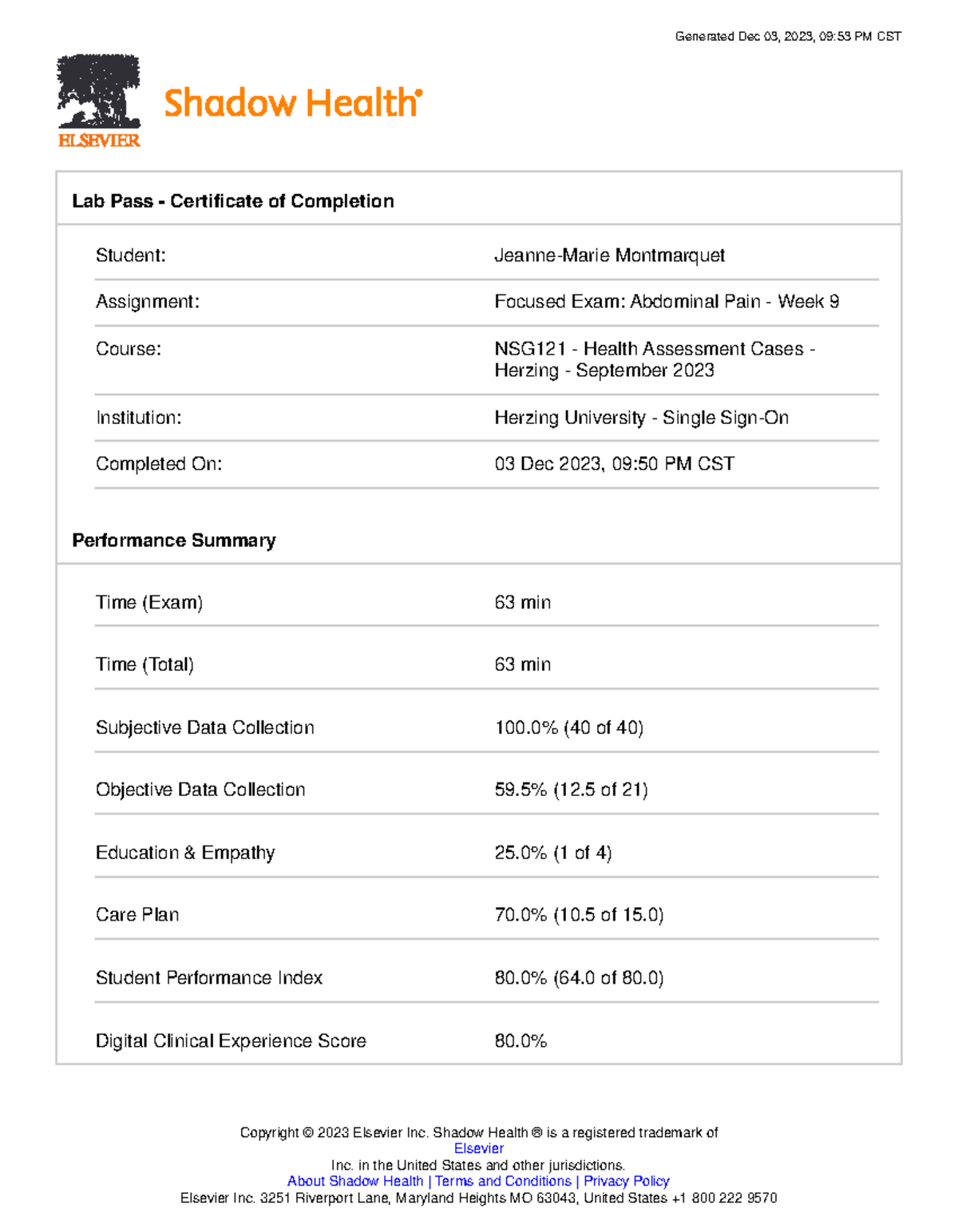 Shadow health focused Exam abdominal Pain week 9 - Generated Dec 03 ...