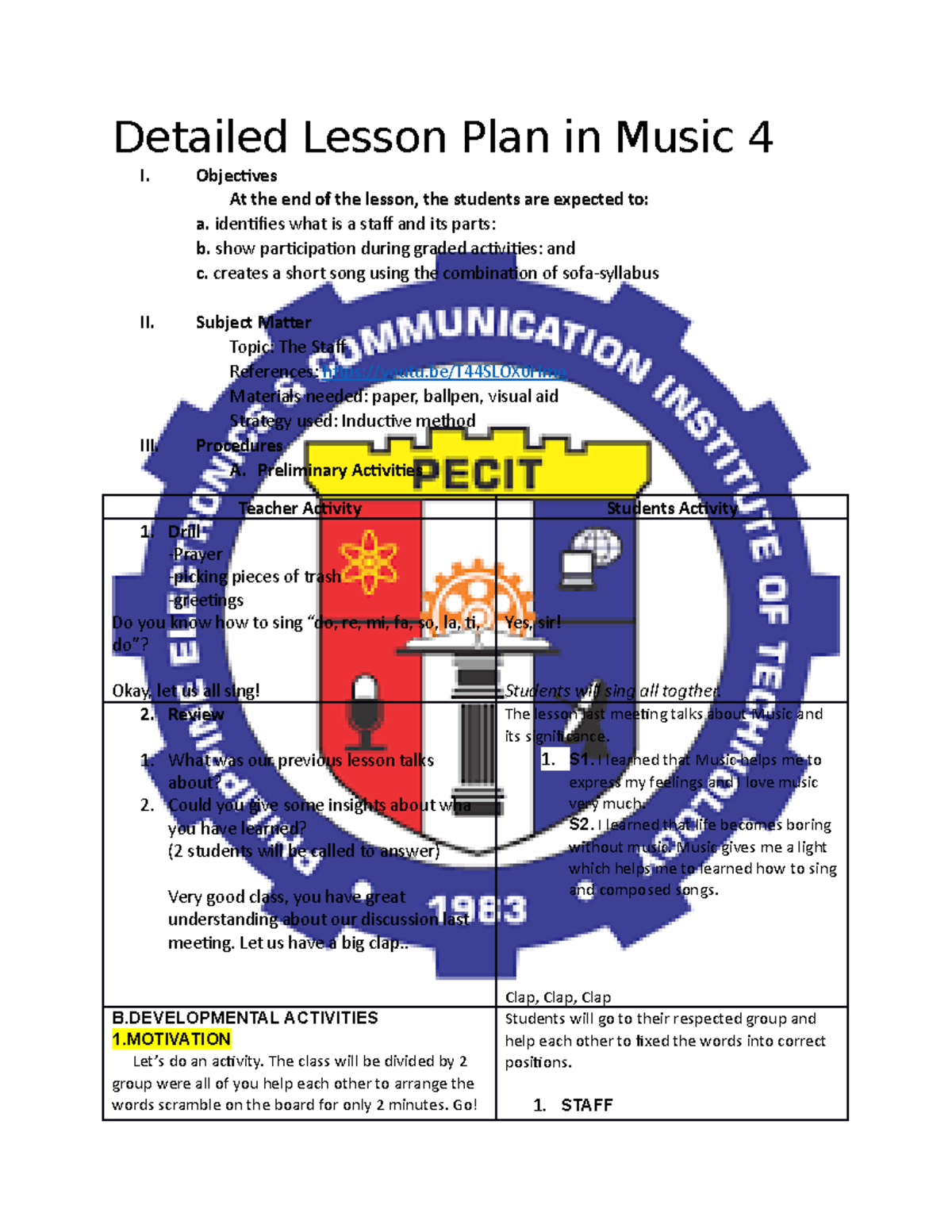 Detailed Lesson Plan in Music 4- Remitar - Detailed Lesson Plan in ...