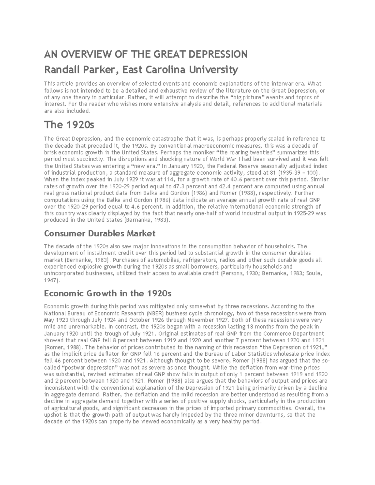 An Overview of the Great Depression - AN OVERVIEW OF THE GREAT ...