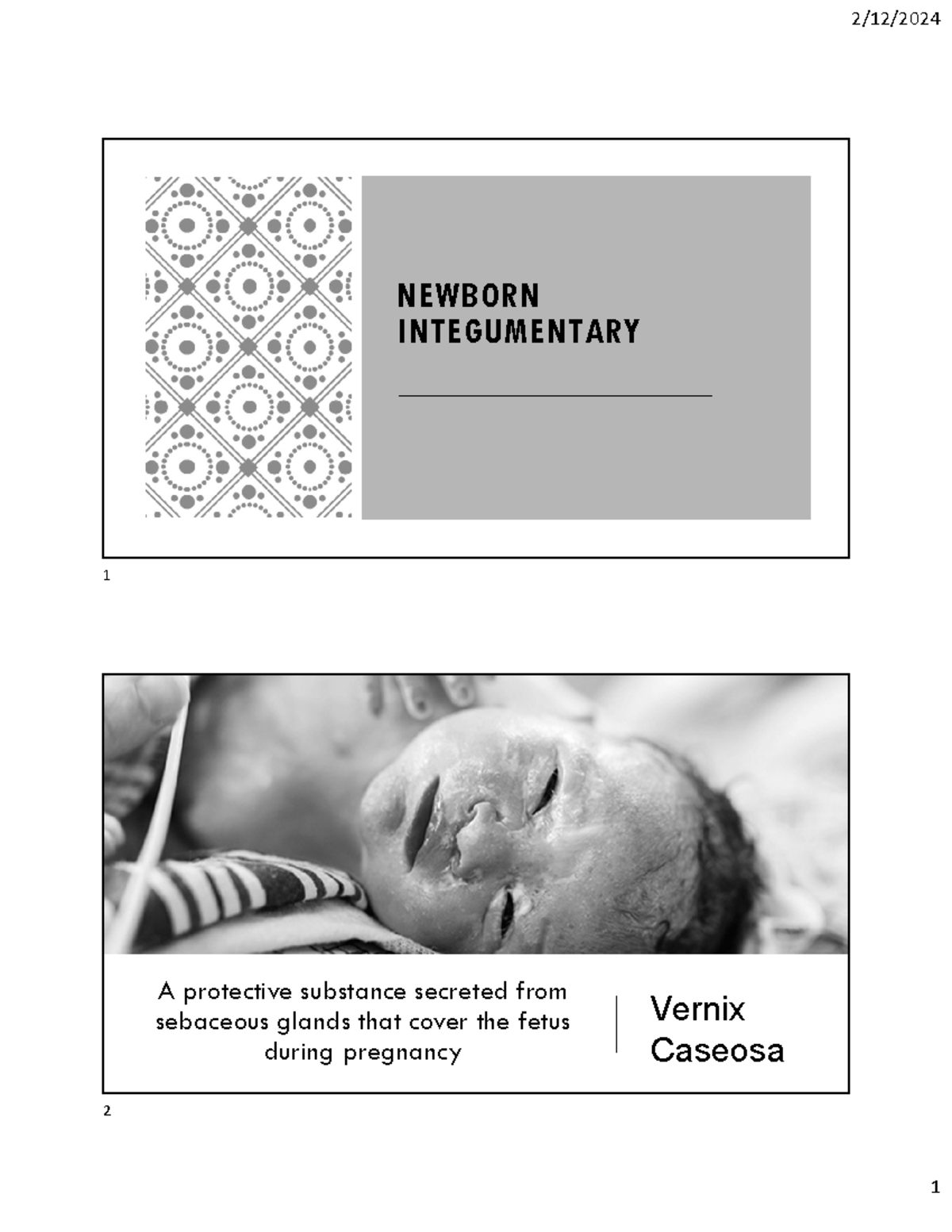 NB Integumentary Printout - NEWBORN INTEGUMENTARY VERNIX CASEOSA A ...