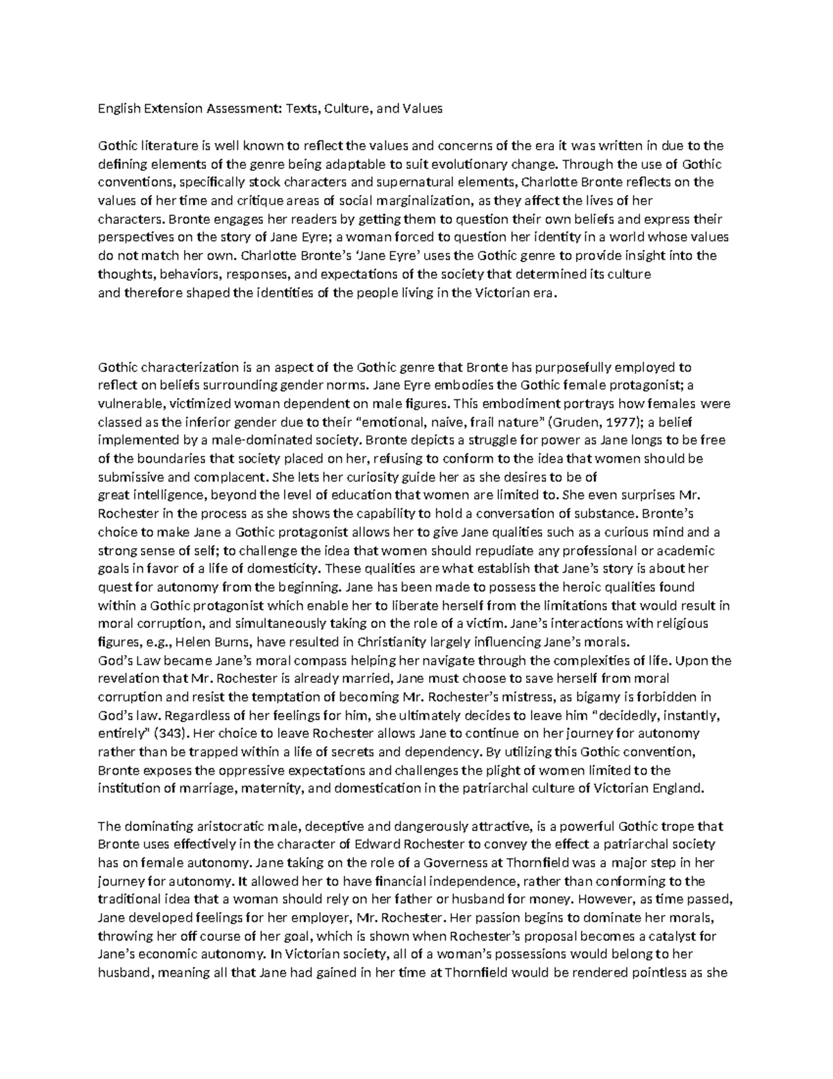 English Extension Assessment; The Gothic Genre - English Extension ...