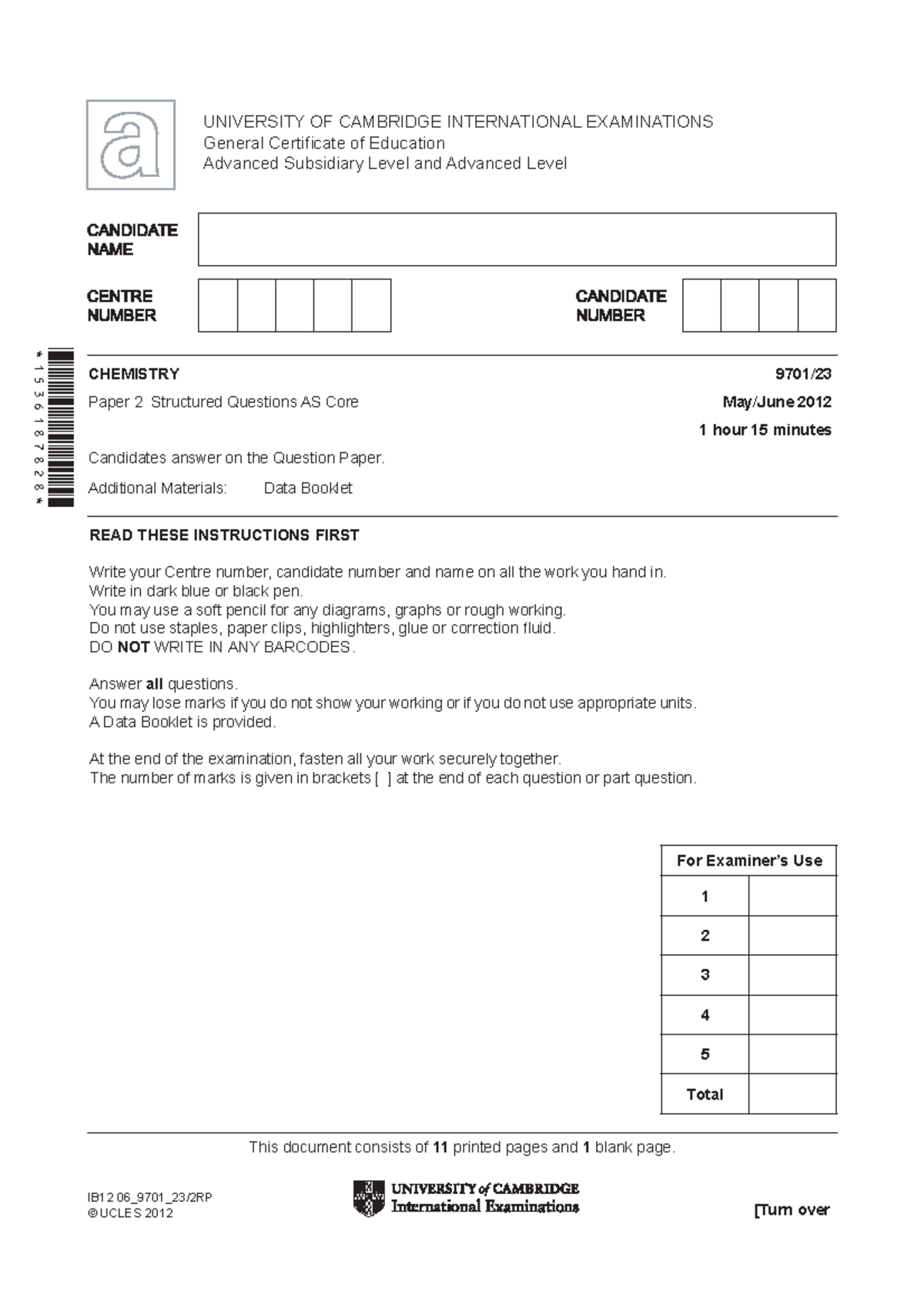 9701 s12 qp 23 - past paper 2 - READ THESE INSTRUCTIONS FIRST Write ...