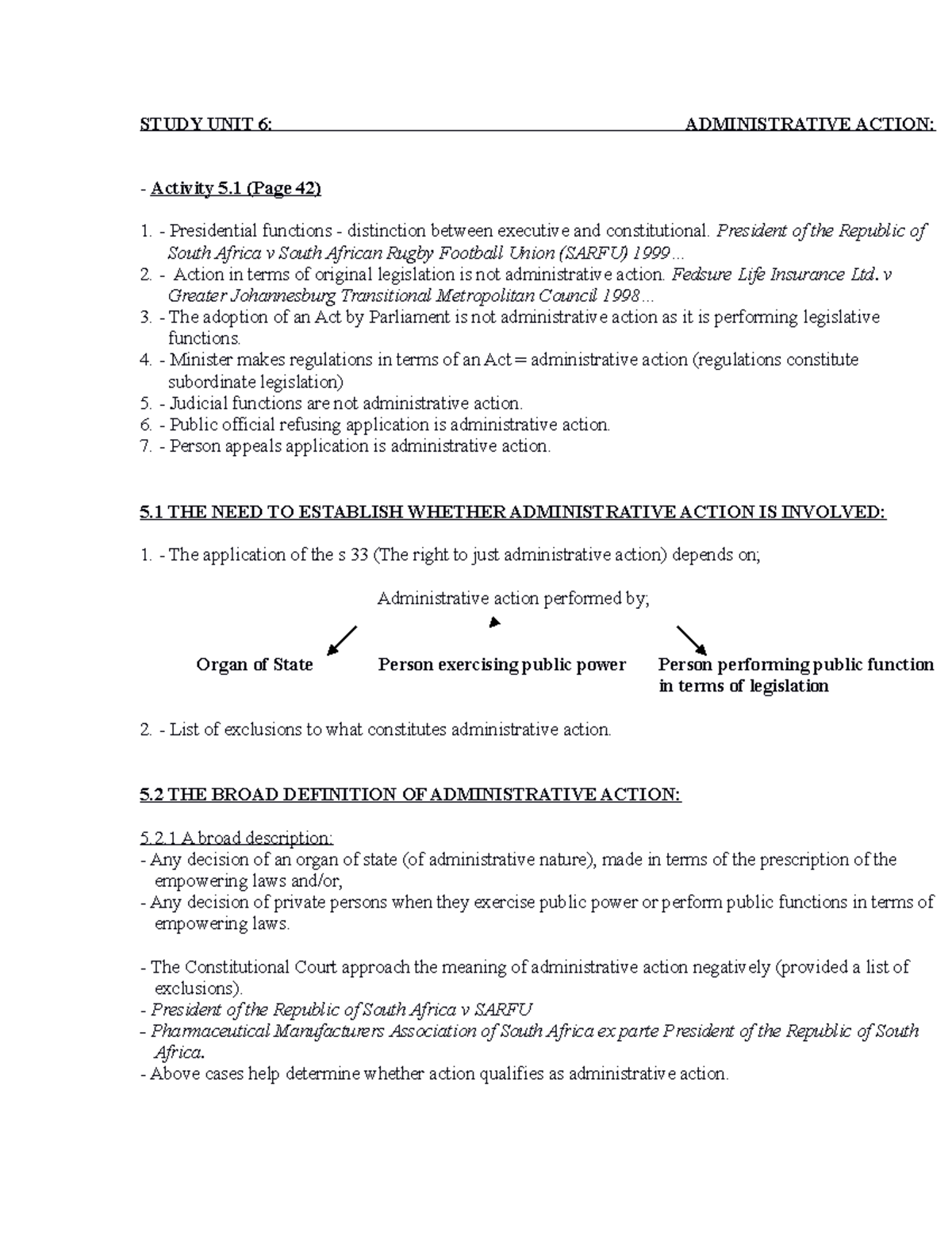 UNIT 6 - NOTES FOR ALL - STUDY UNIT 6: ADMINISTRATIVE ACTION: Activity ...