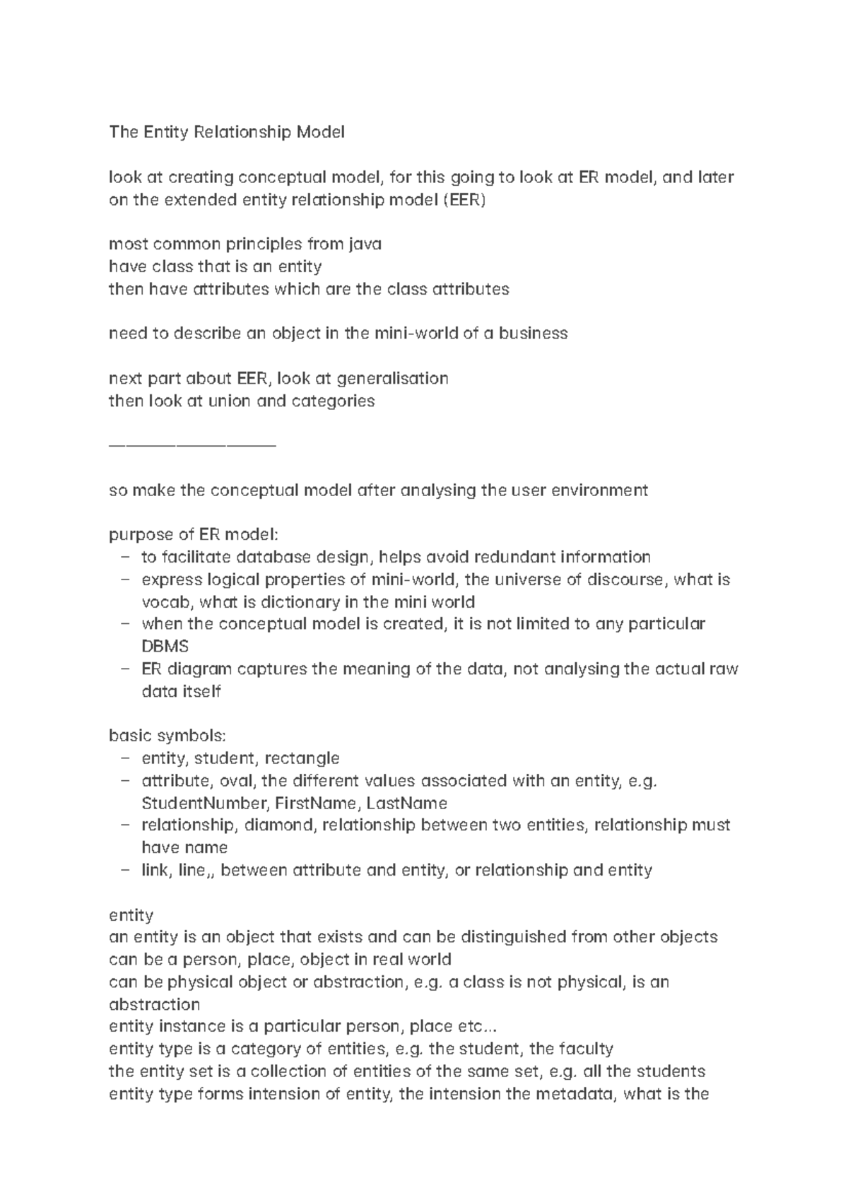 The Entity Relationship Model, Databases - – – – – – – – – The Entity ...