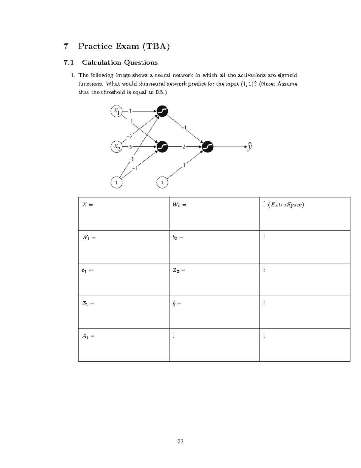 Machine Learning Practice Exam - 7 Practice Exam (TBA) 7 Calculation ...