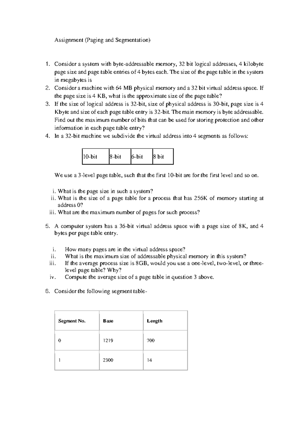 Assignmentmemory Management Assignment Paging And Segmentation Consider A System With