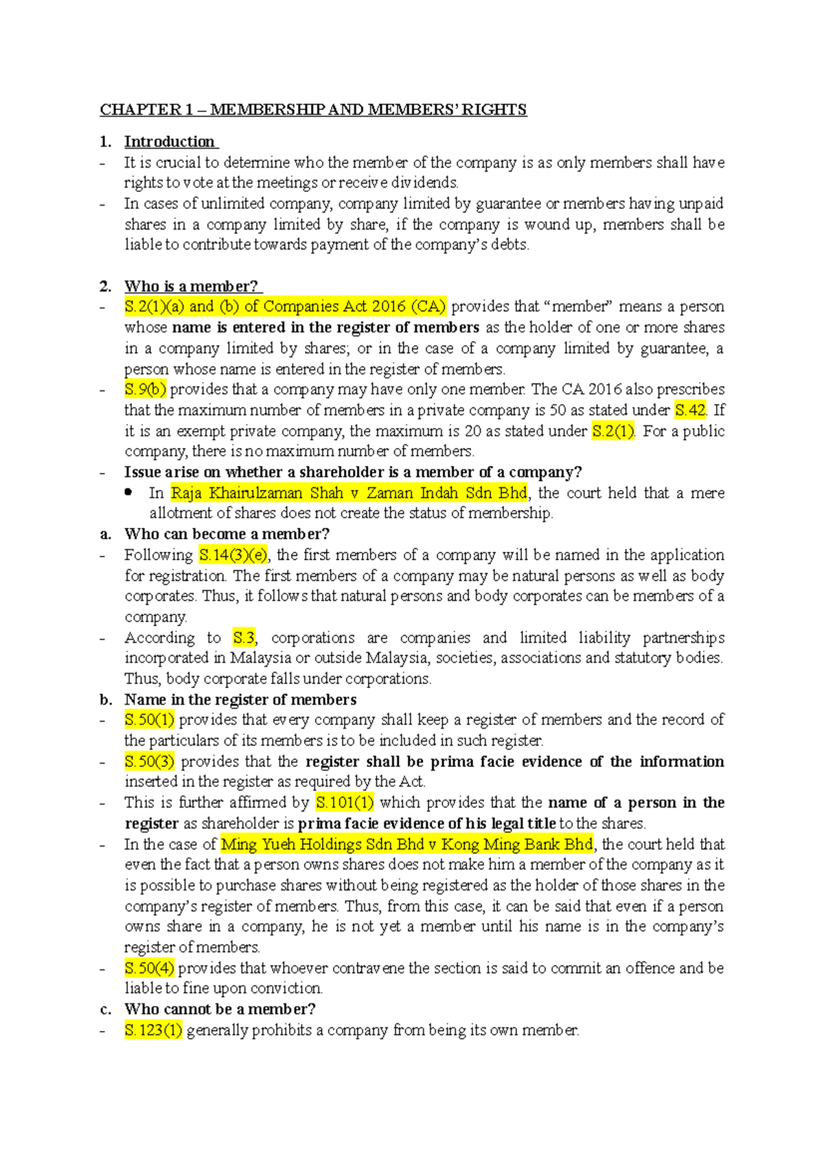 Company 2 - Chapter 1 - CHAPTER 1 – MEMBERSHIP AND MEMBERS’ RIGHTS ...