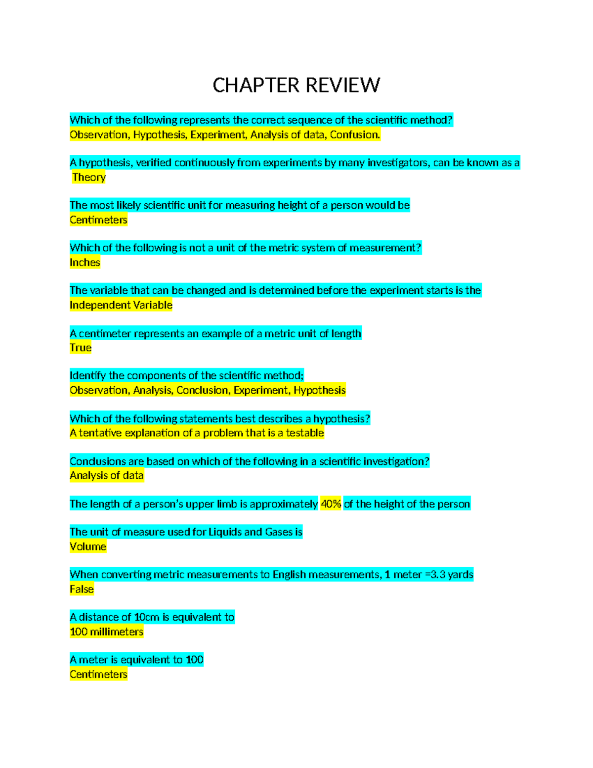 Ap1 Chapter Review 1 Lab - CHAPTER REVIEW Which of the following ...