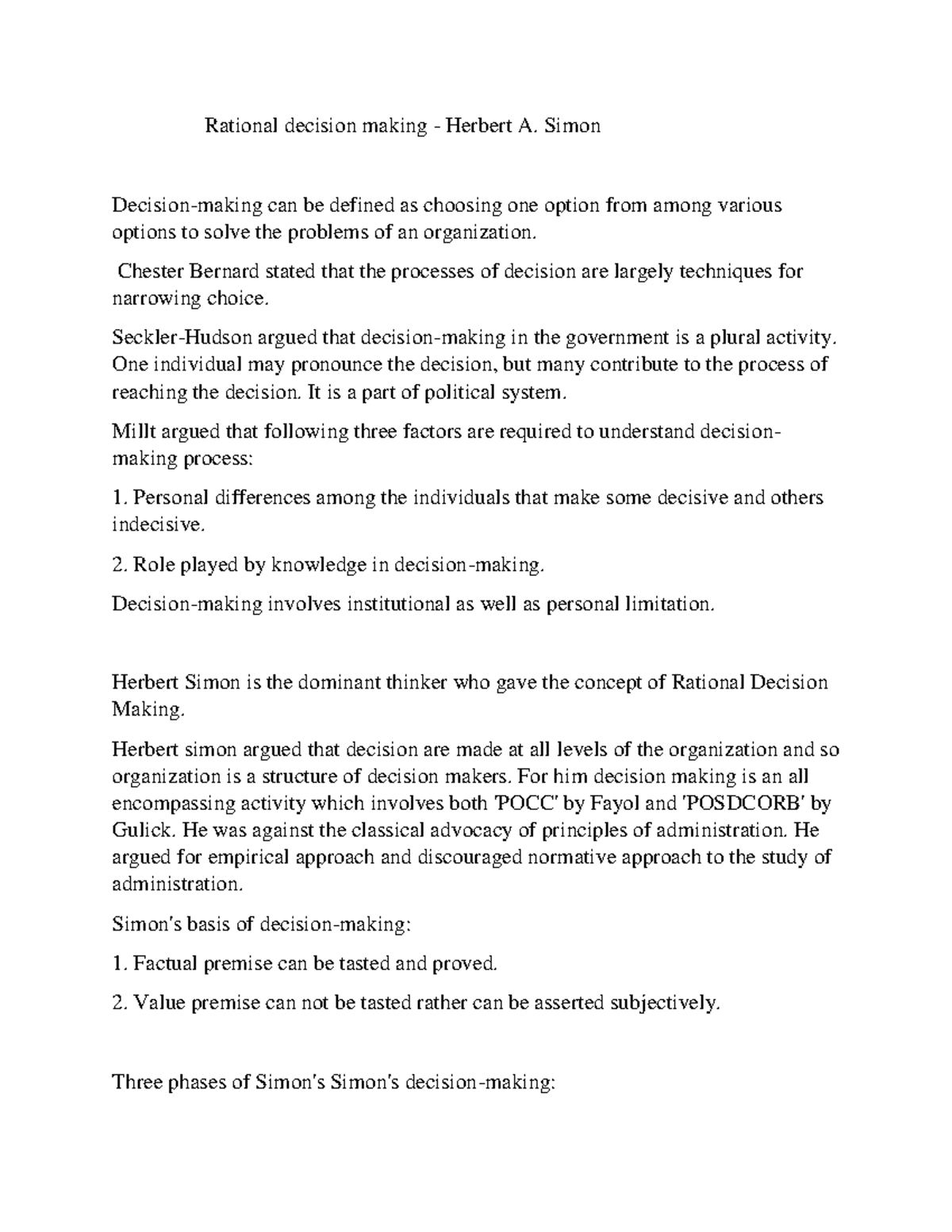 Rational Decision Making Simon Decision Making Can Be Defined As