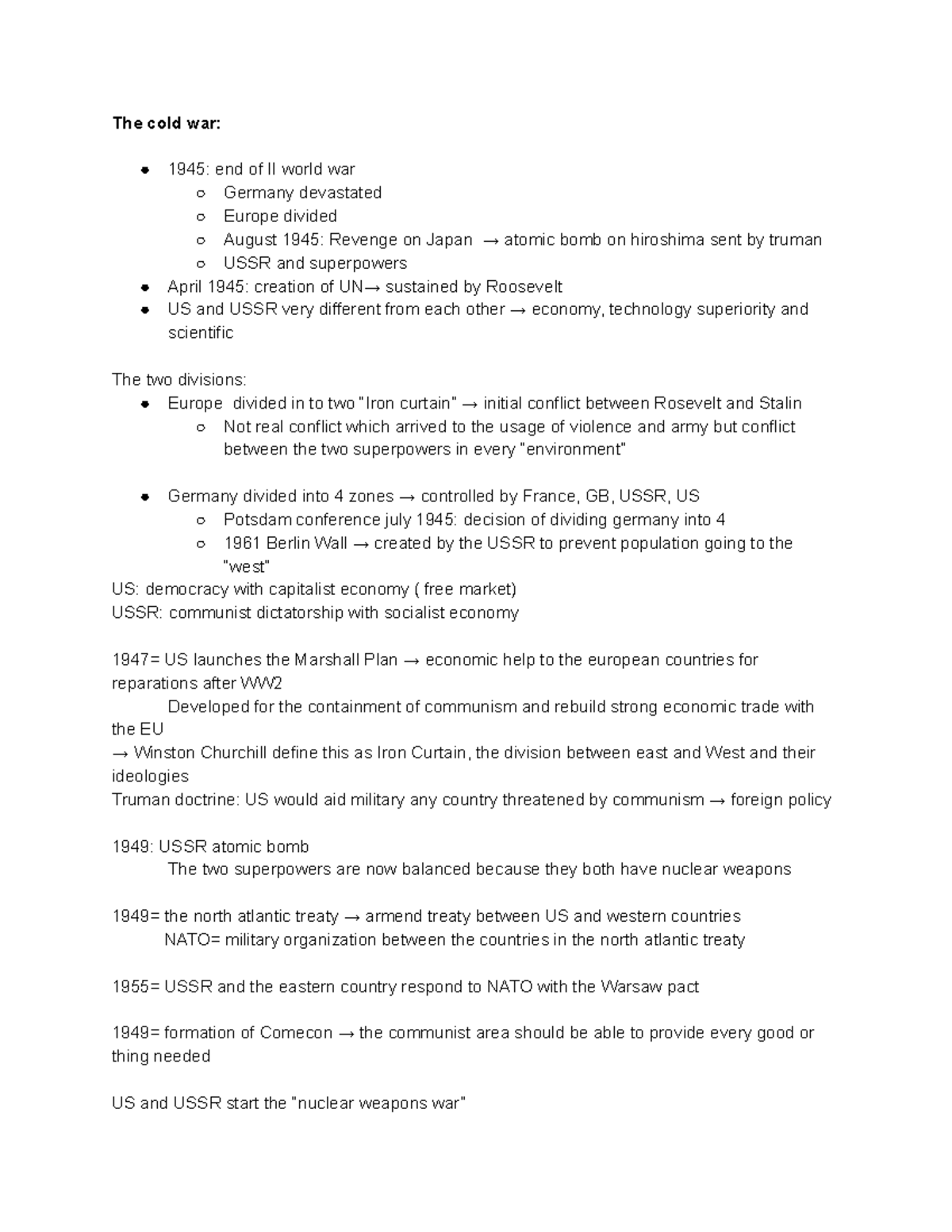 The Cold War - The cold war: 1945: end of II world war Germany ...