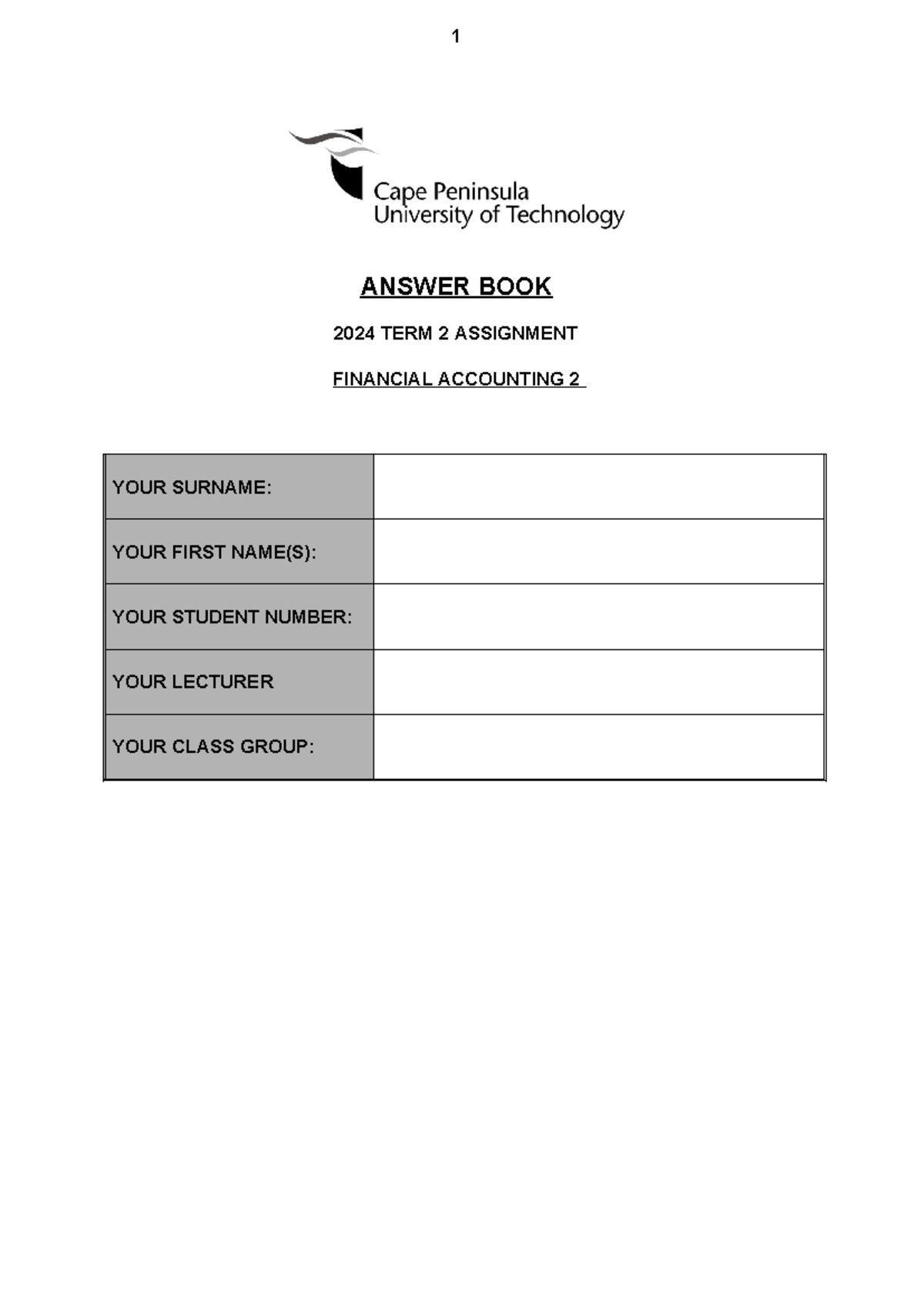 FA2 Term 2 Assignment 2024 Answer Book - ANSWER BOOK 2024 TERM 2 ASSIGNMENT FINANCIAL ACCOUNTING ...