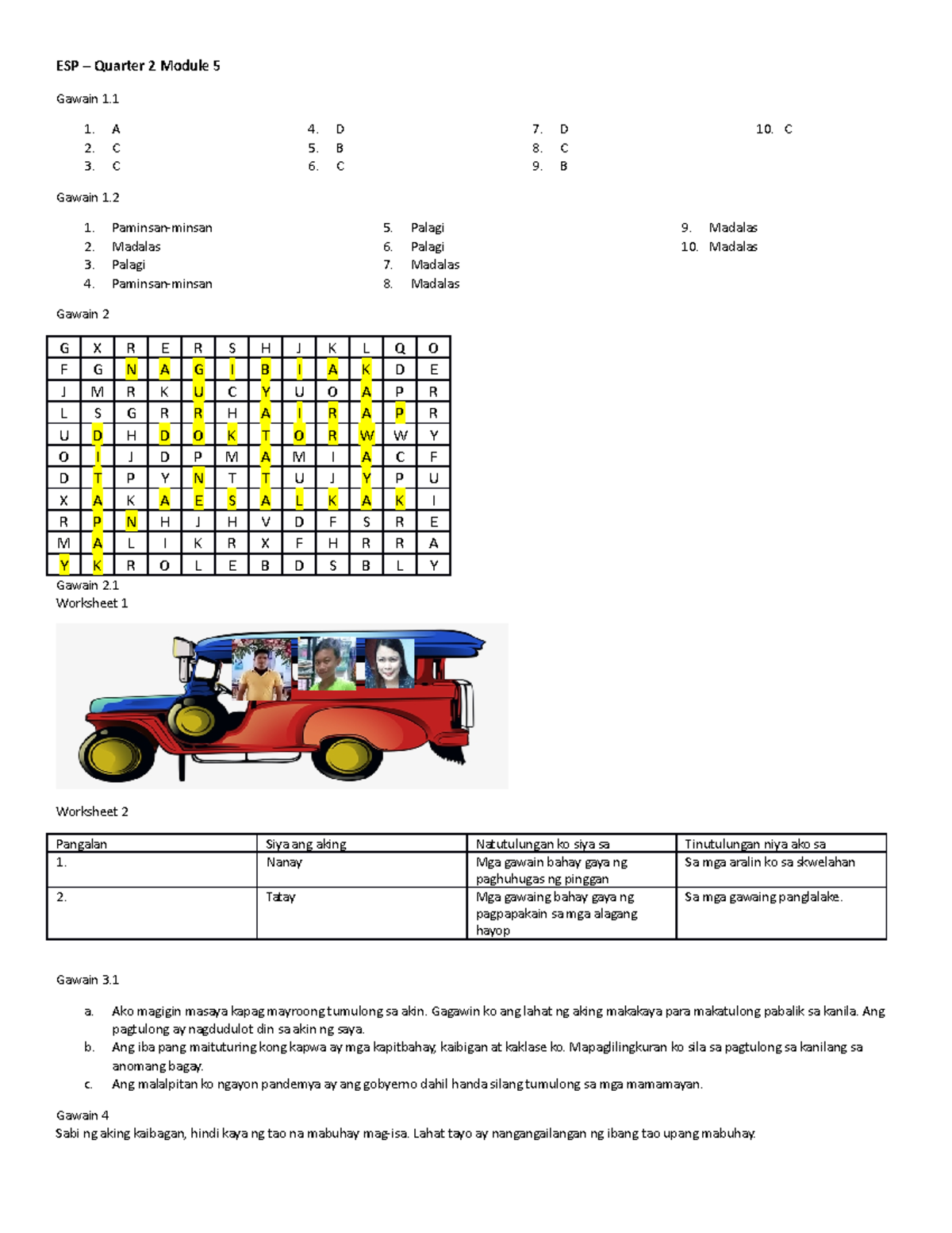 ESPQ2M5 grade 8 public - ESP – Quarter 2 Module 5 Gawain 1. A C C 4. D ...