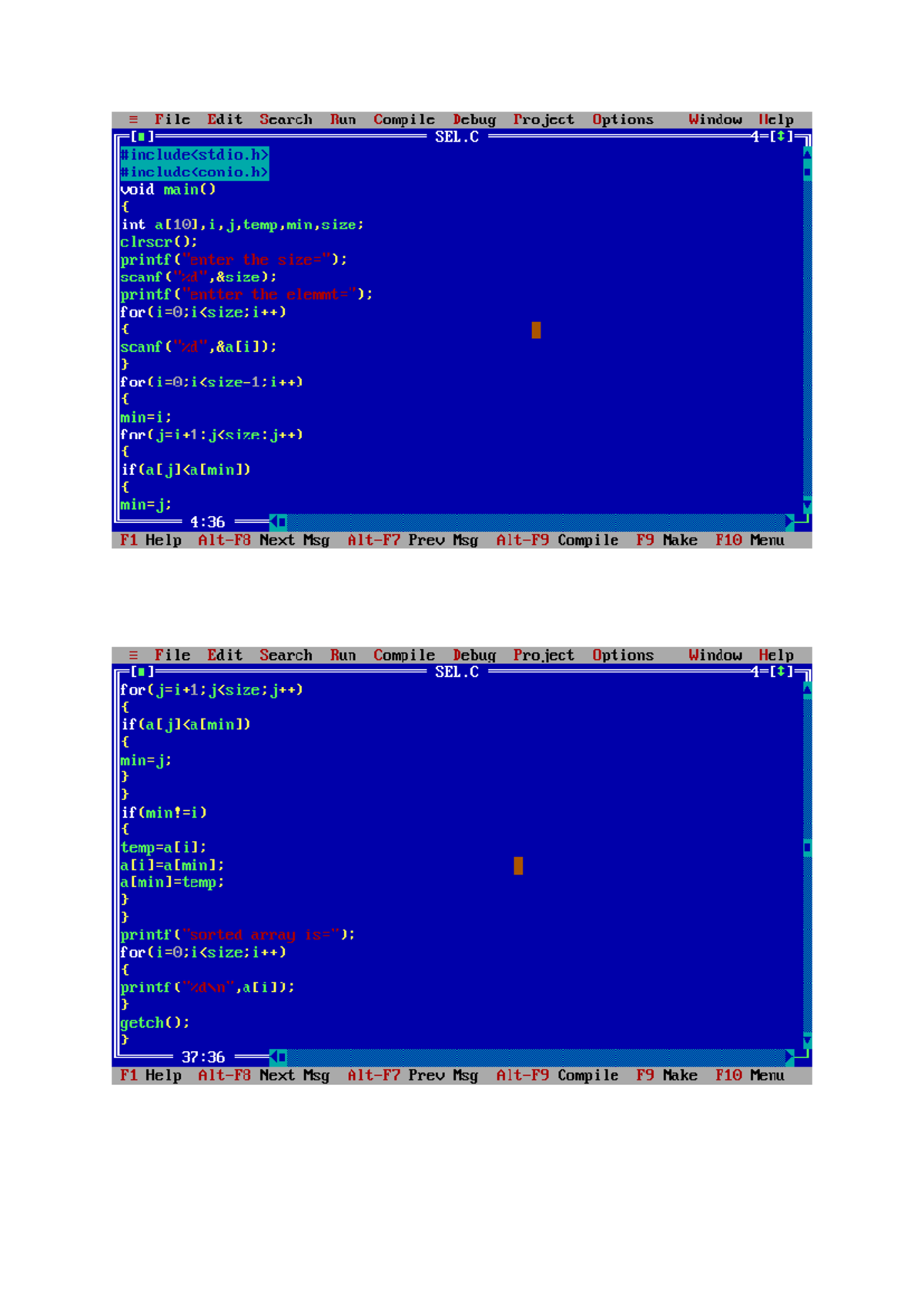 Selection Sort - nofndbfhds - computer science - File Edit Search Run ...