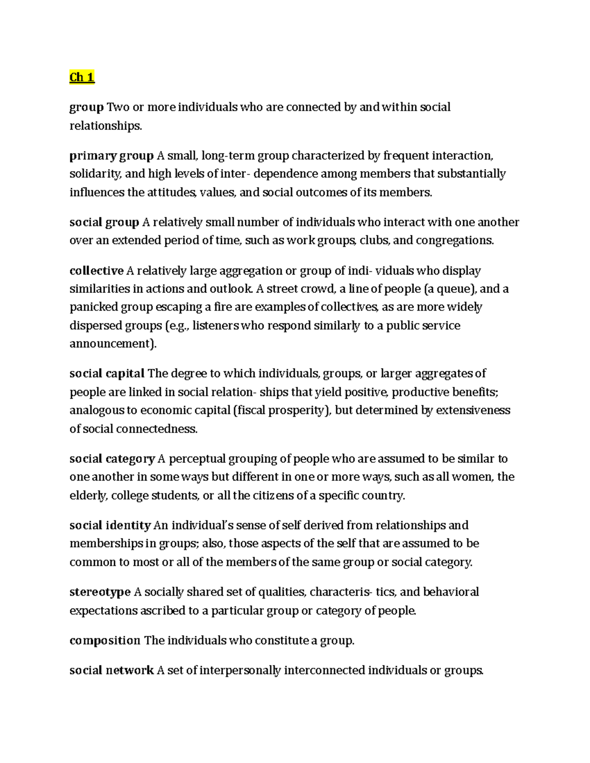 PSCY3430 - Ch.1 - 6 Terms - Ch 1 group Two or more individuals who are ...