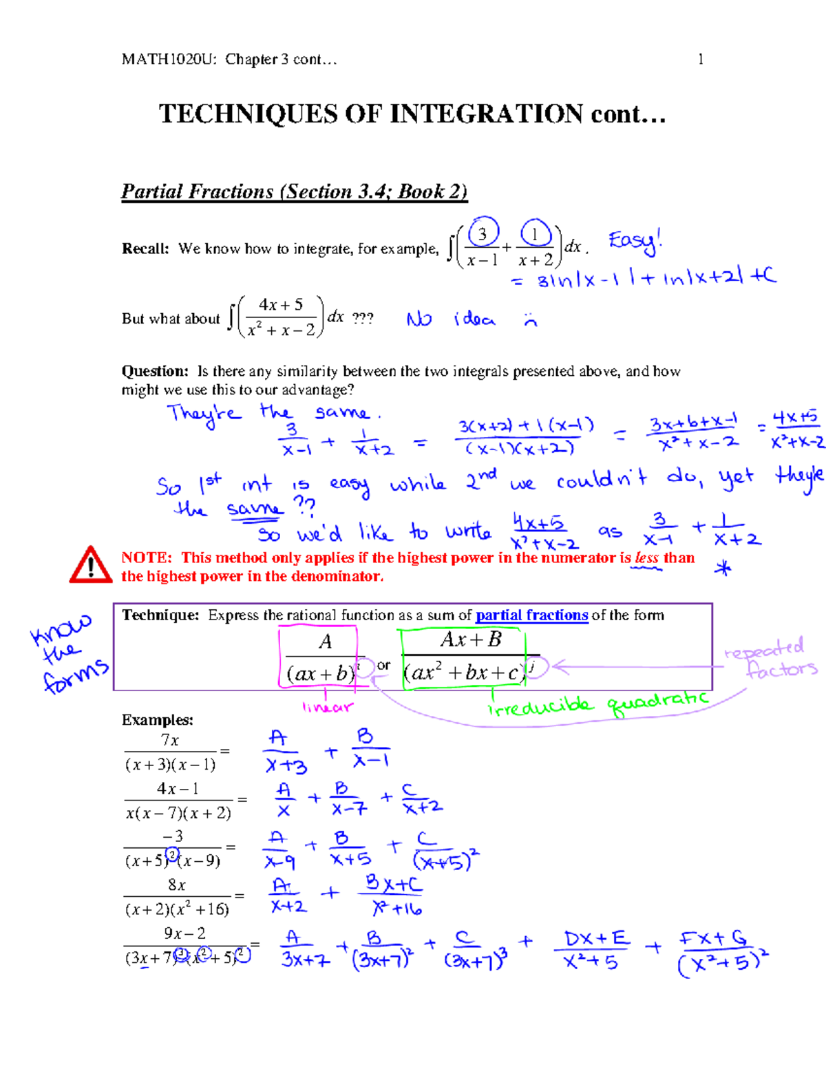 Week 2 Lecture 2 Ver. 3 - TECHNIQUES OF INTEGRATION cont... Partial ...