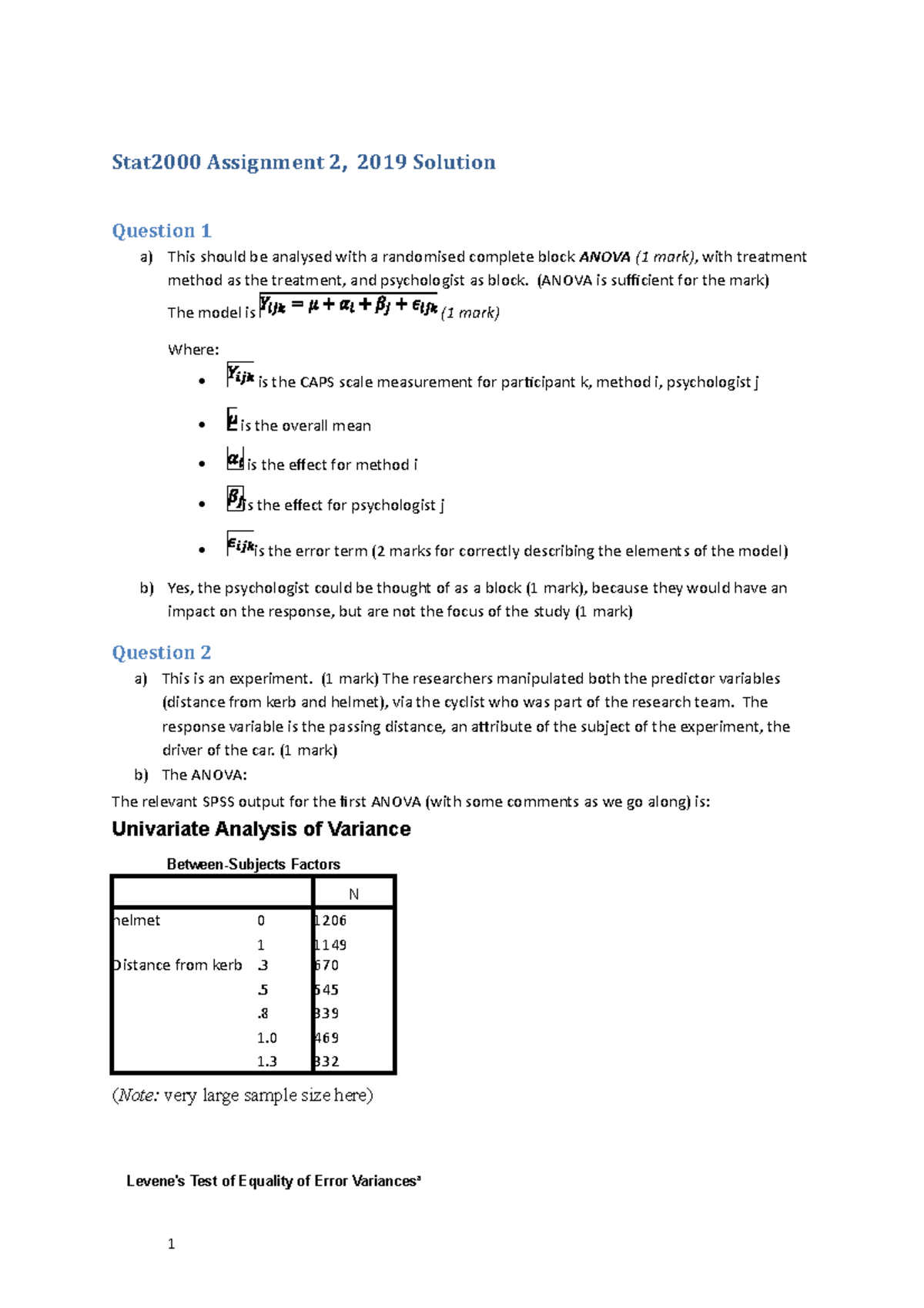 STAT2000 written assignment with solutions - Stat2000 Assignment 2 ...
