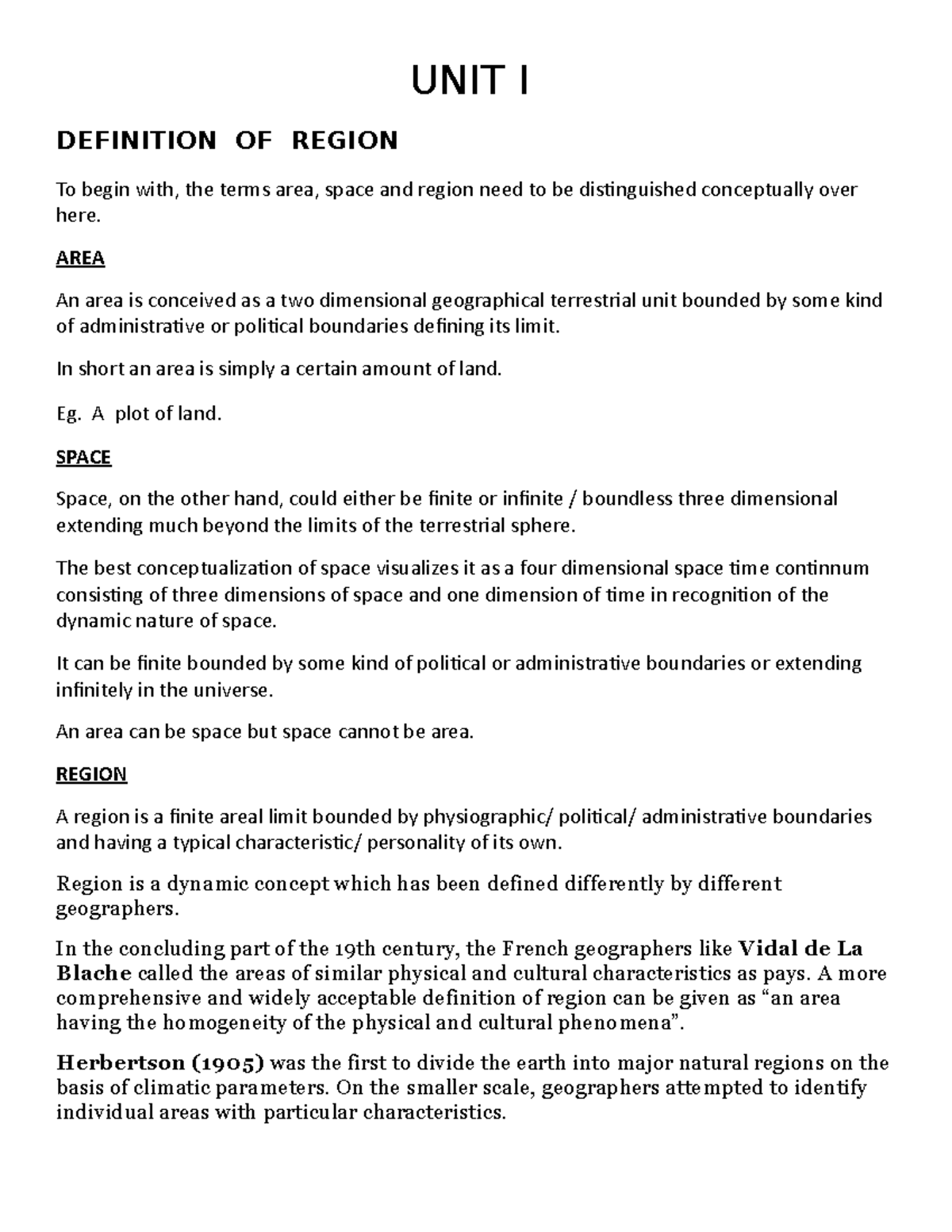 Regional Planning & Development - UNI T I DEFINITION OF REGION To begin ...