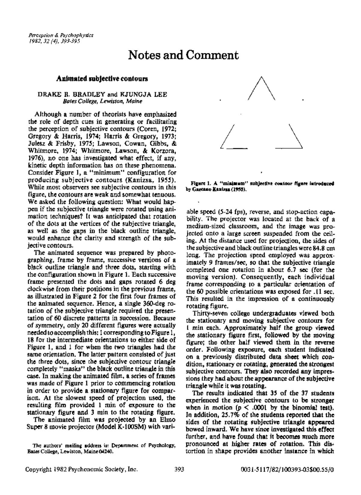 Animated subjective contours - Perception & Psychophysics 1982,32 (4 ...