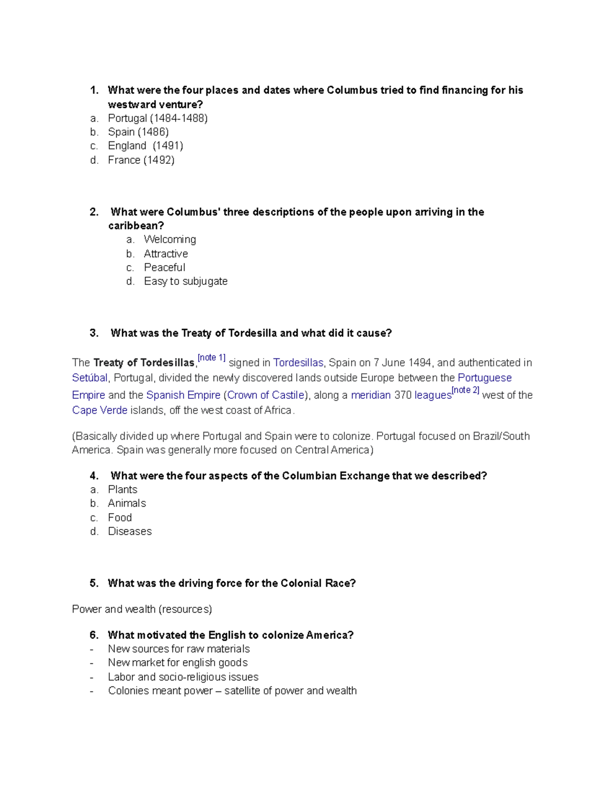 History Exam #1 Review - What were the four places and dates where ...