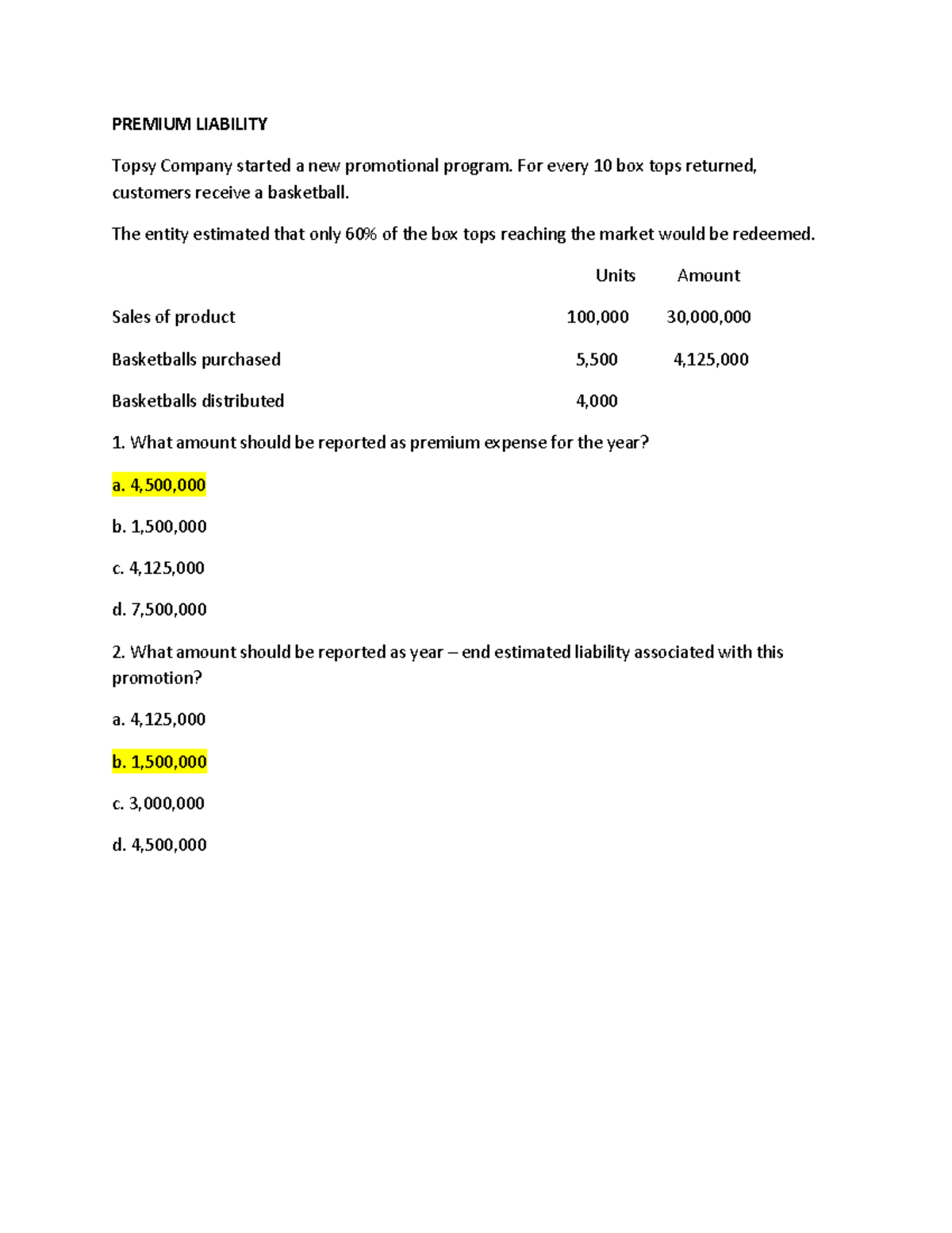Topsy and Charlene Company - PREMIUM LIABILITY Topsy Company started a ...