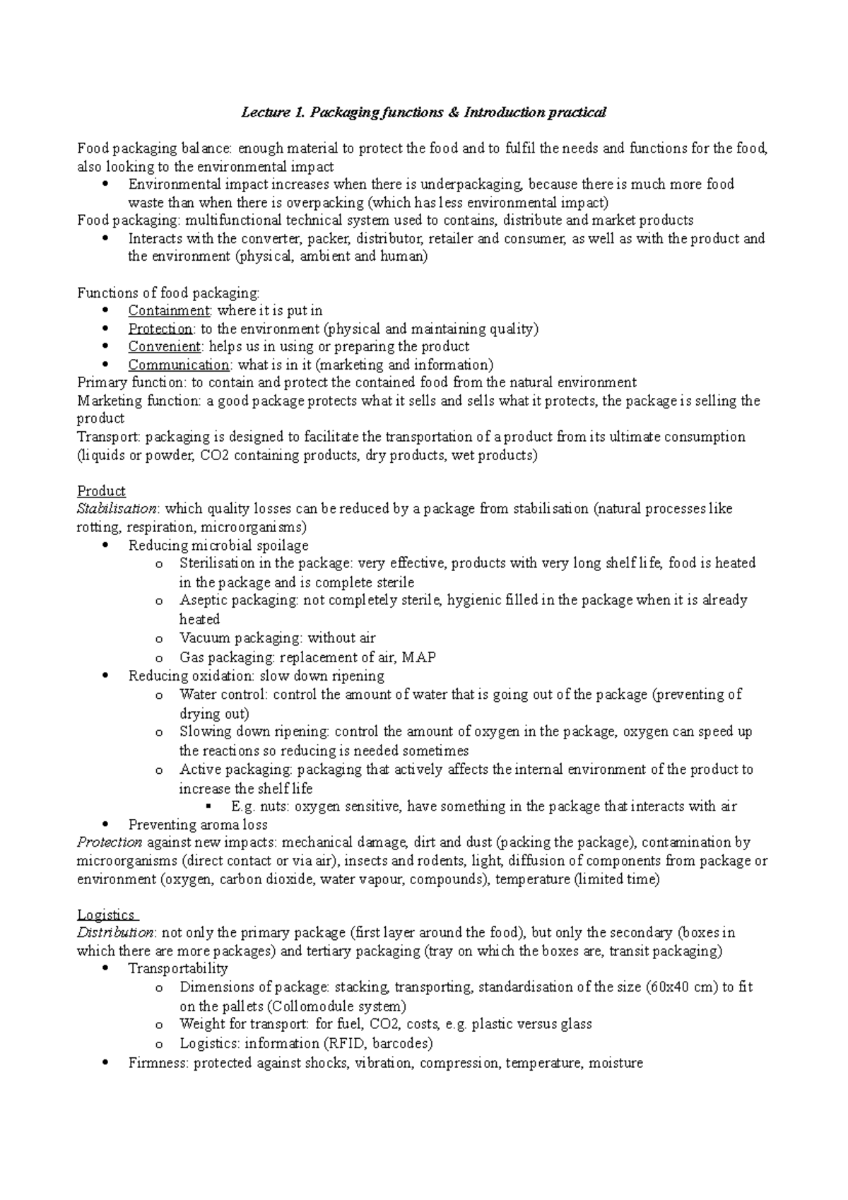 Summary lectures - Lecture 1. Packaging functions Introduction ...