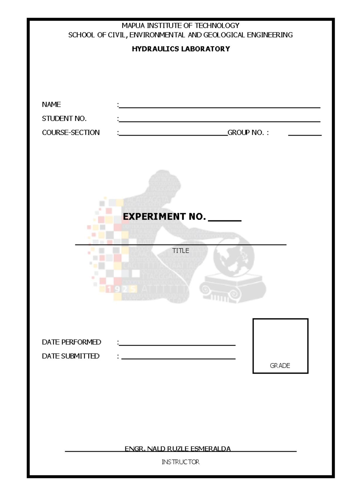 Hydraulics Laboratory Report Title PAGE - HYDRAULICS AND GEOTECHNICAL ...