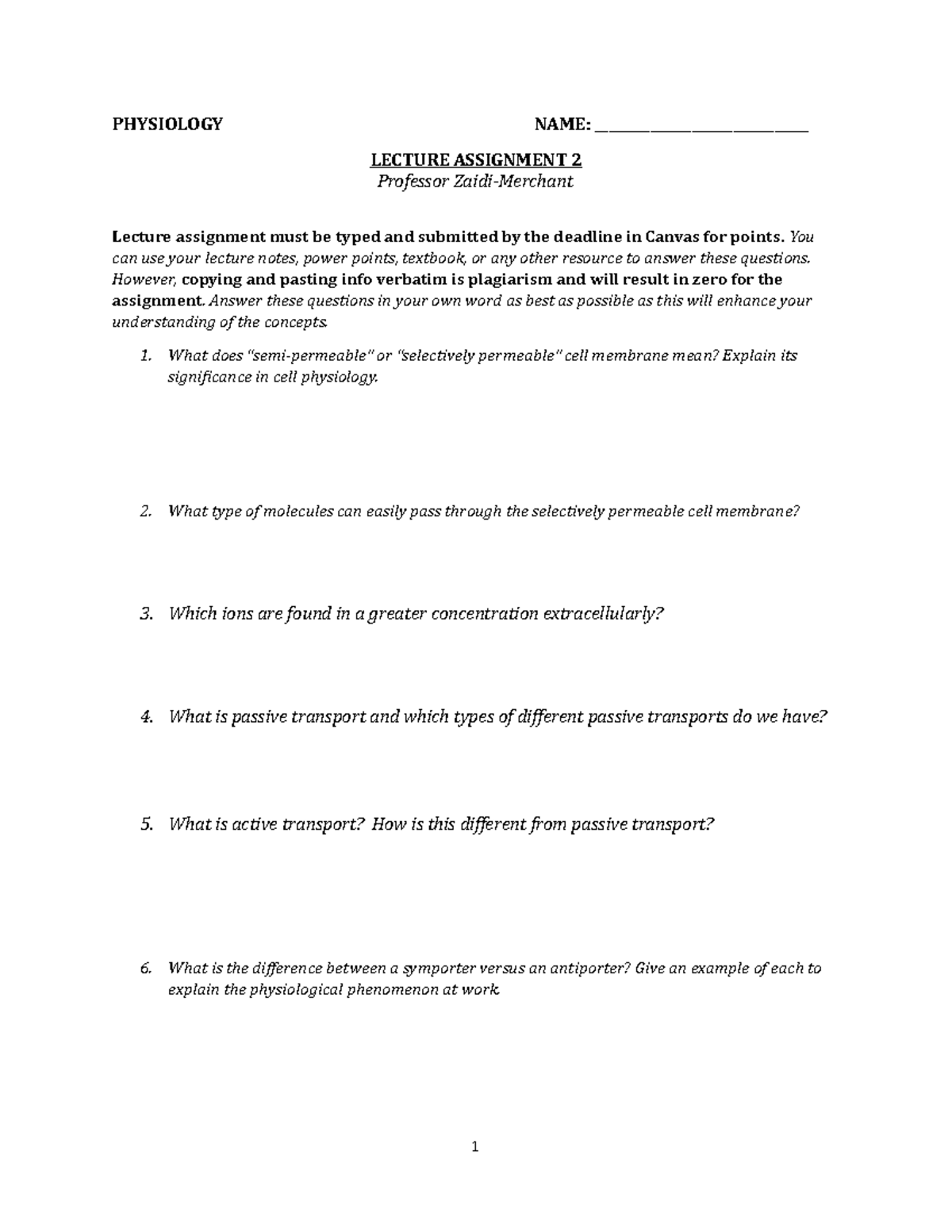 Physio Assignment 2 - PHYSIOLOGY NAME ...